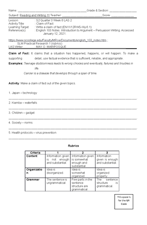 Rw3 - learners activity sheet - Name ...
