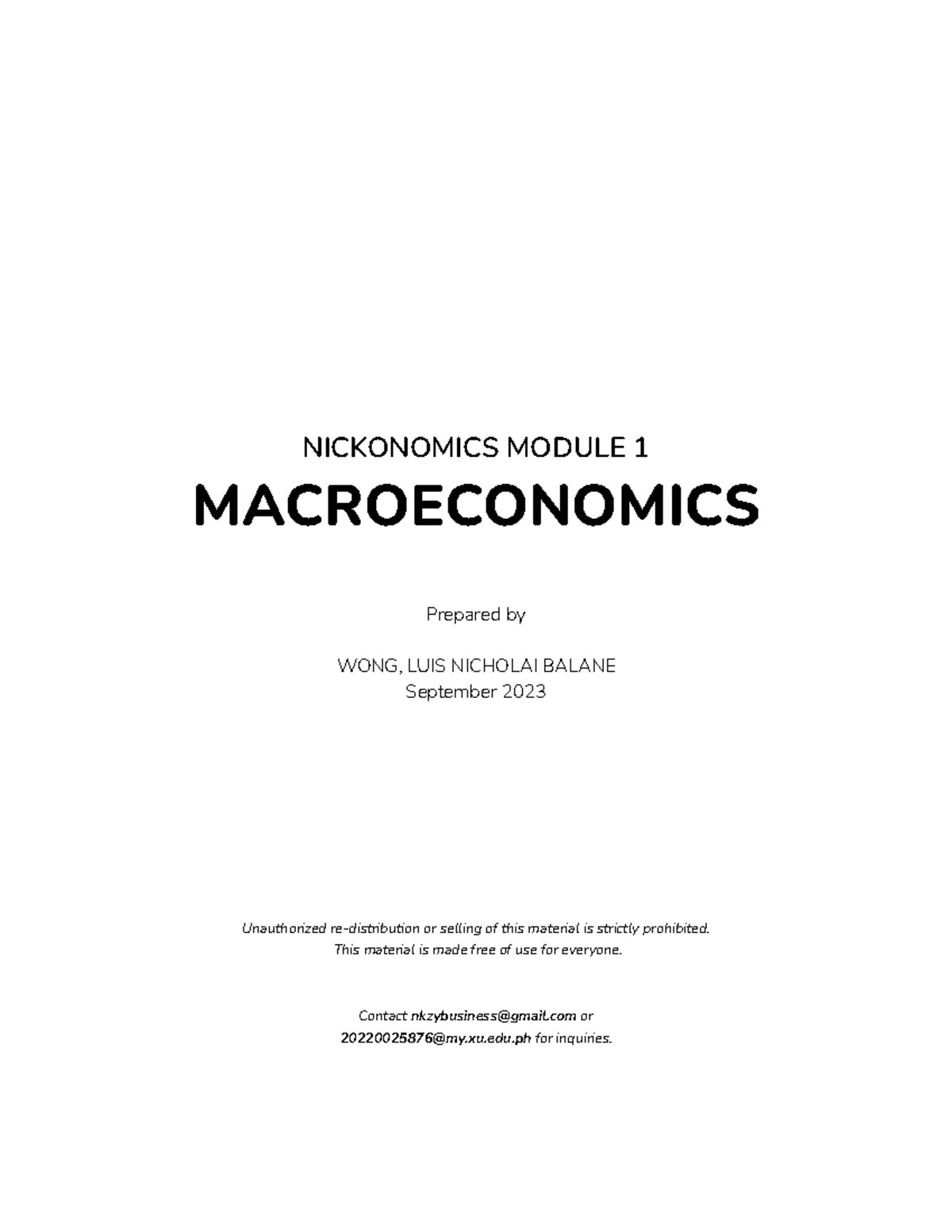 Basics of Macroeconomics - NICKONOMICS MODULE 1 MACROECONOMICS Prepared ...