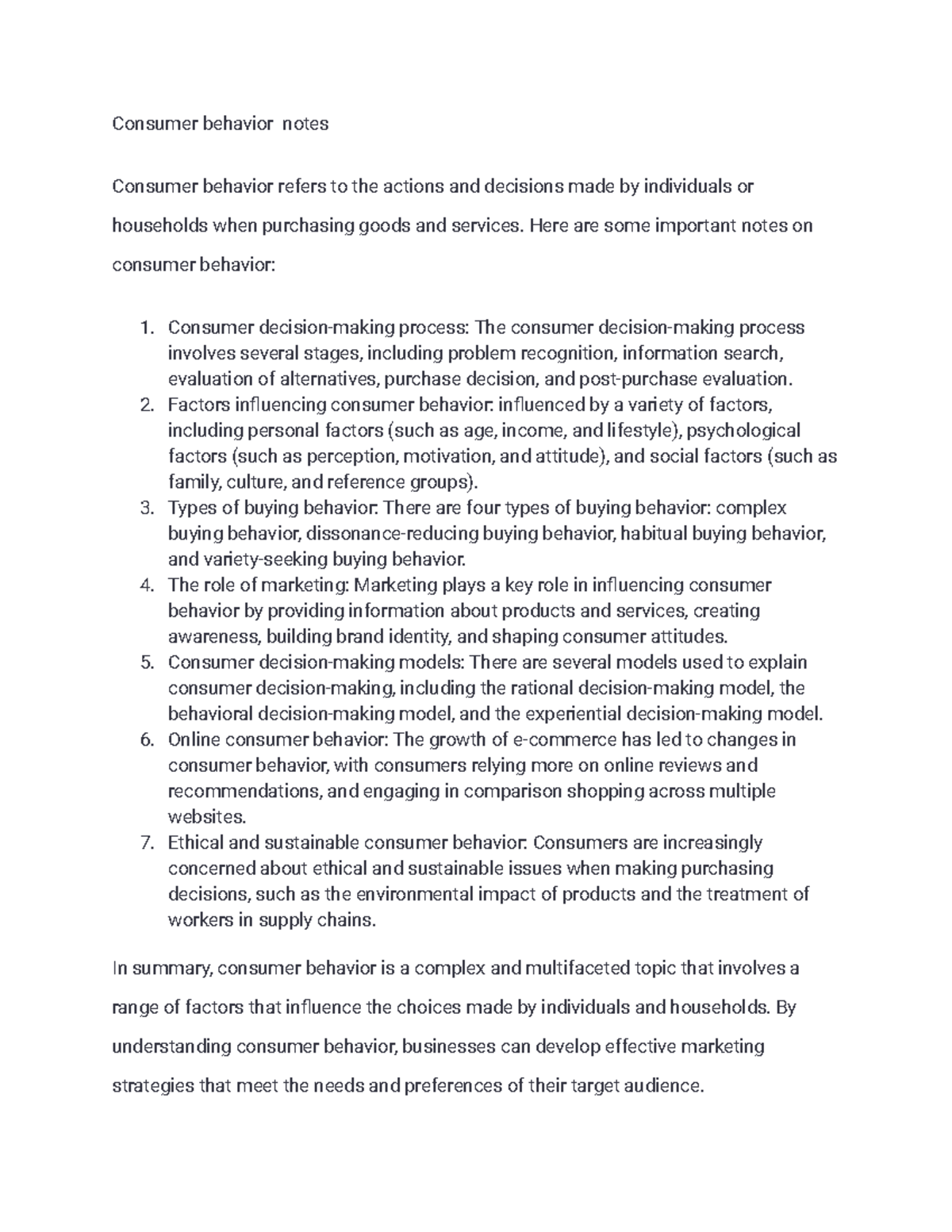 Consumer behavior notes - Consumer behavior notes Consumer behavior ...