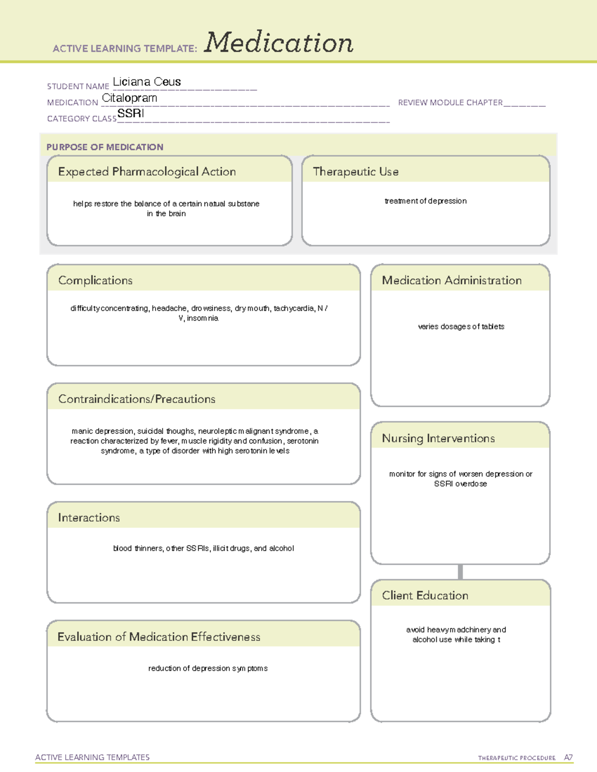 Citaplopram - Ati template - ACTIVE LEARNING TEMPLATES TherapeuTic ...