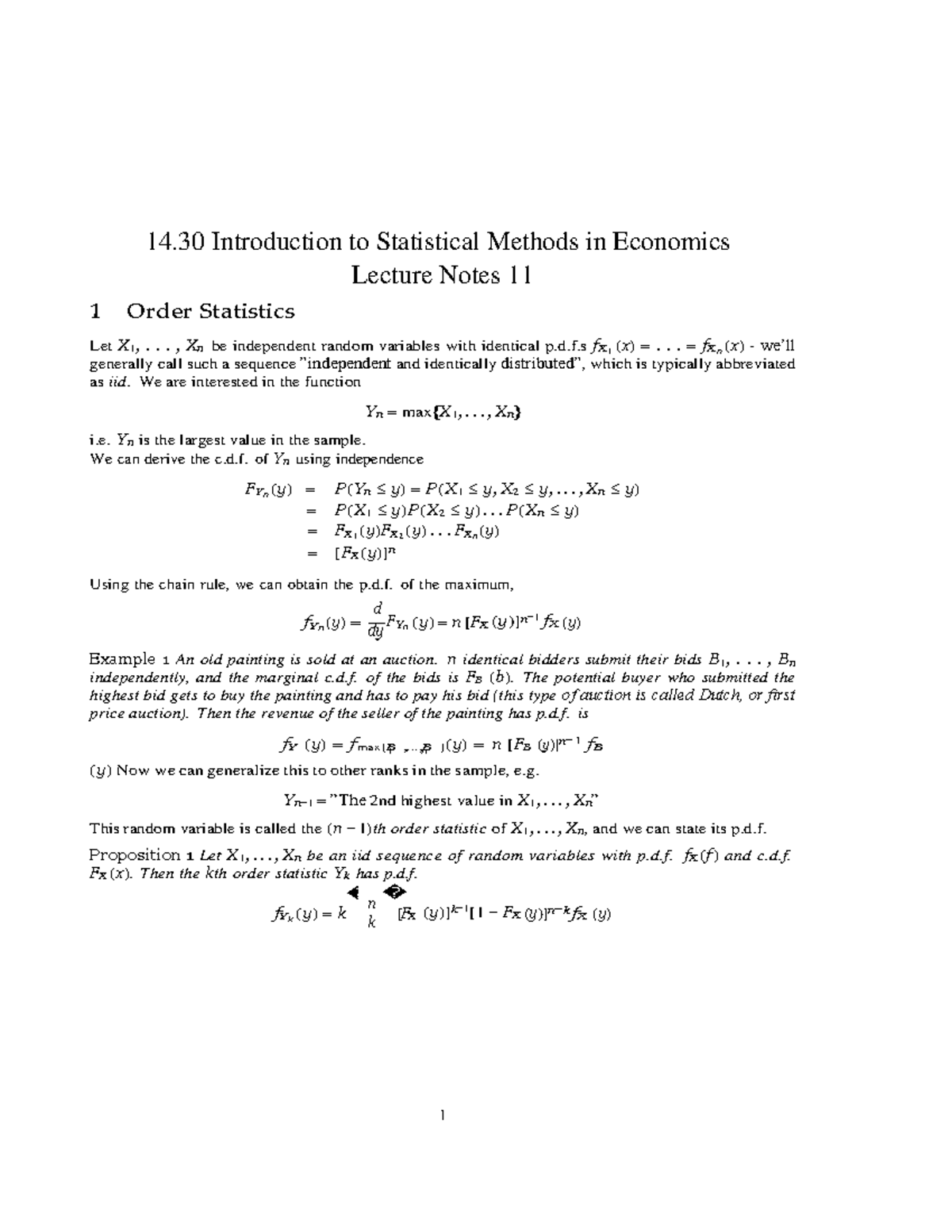 Order statistics and expectations - 1 n 14 Introduction to Statistical ...