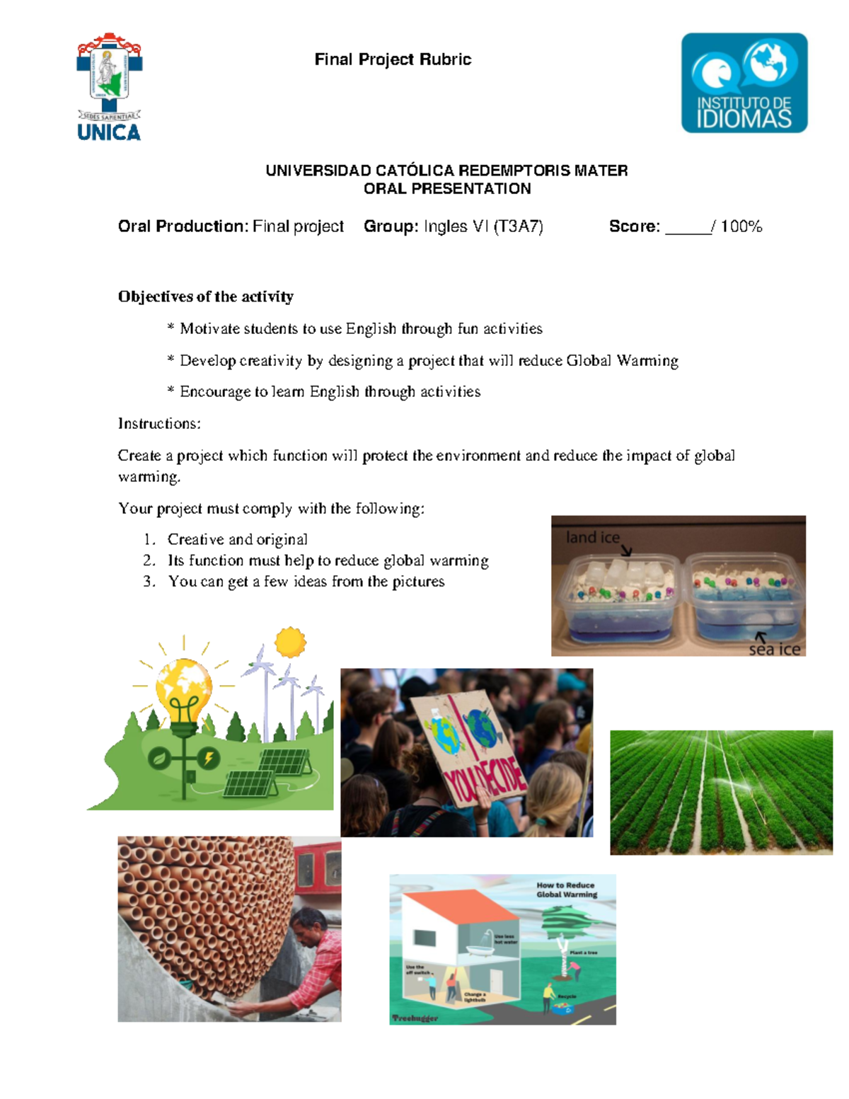 Rubric Final Project- Ingles VI - Final Project Rubric UNIVERSIDAD CATÓLICA REDEMPTORIS MATER ...