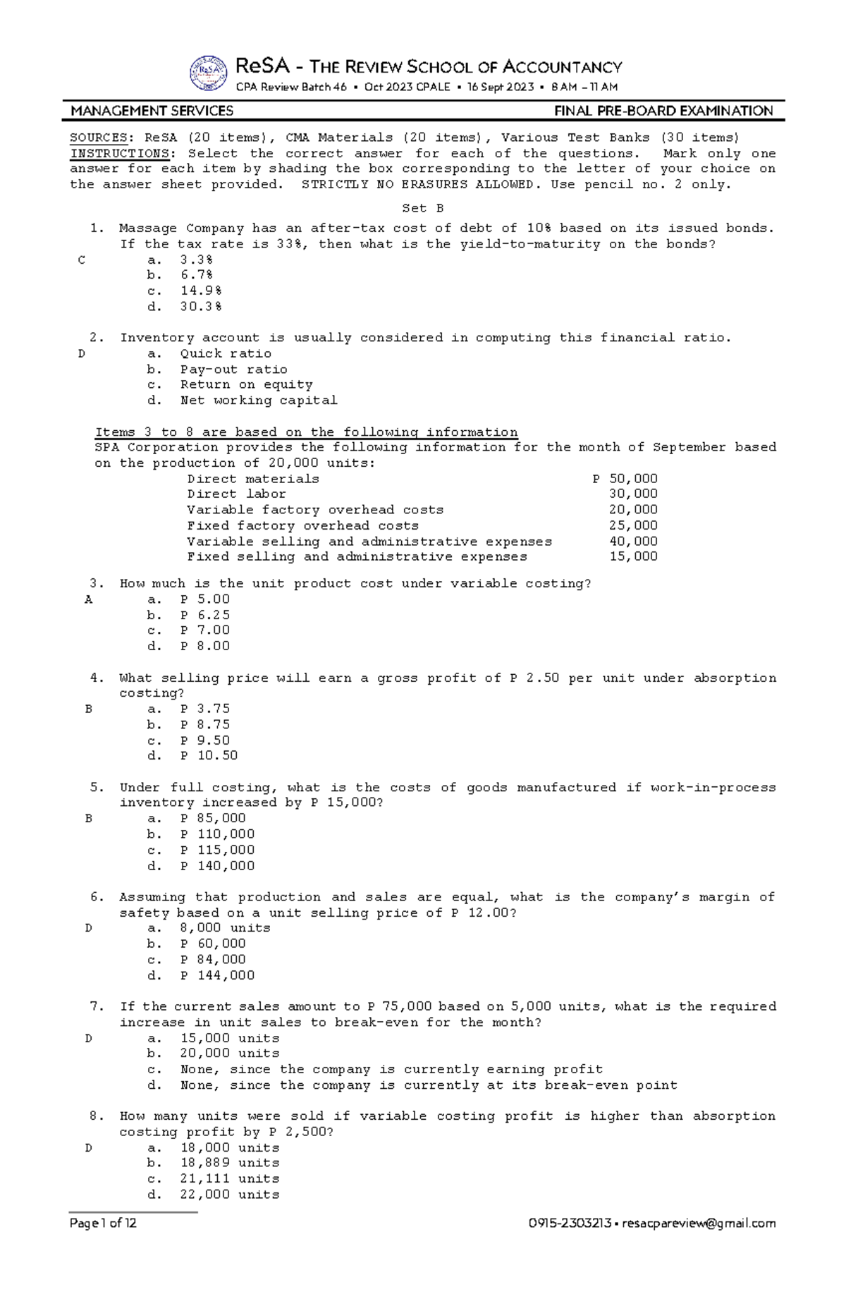 Re SA B46 MS Final PB Exam - Questions, Answers & Solutions - ReSA ...