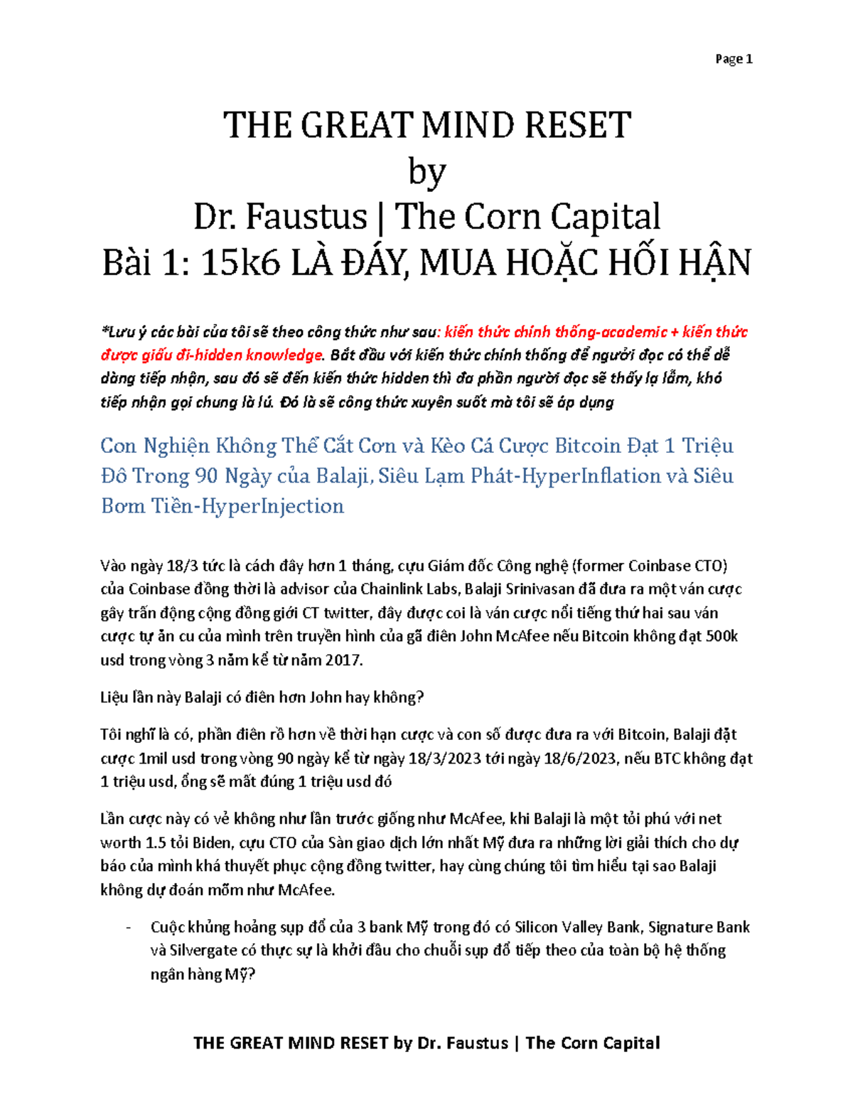 BÀI 1 The Mind Great Reset by Dr Faustus The Corn Capital 15K6 LÀ - THE GREAT MIND RESET by Dr ...