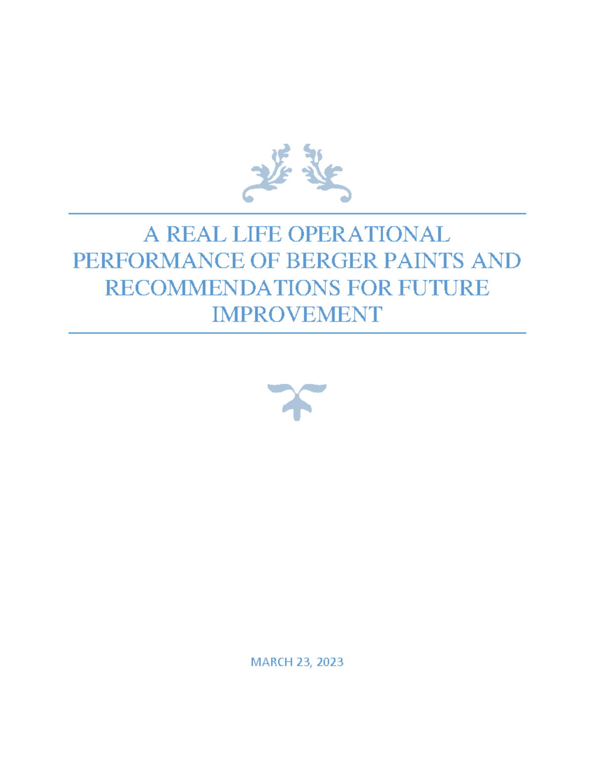 Term Paper On A Real Life Operational Performance of Berger Paints and ...
