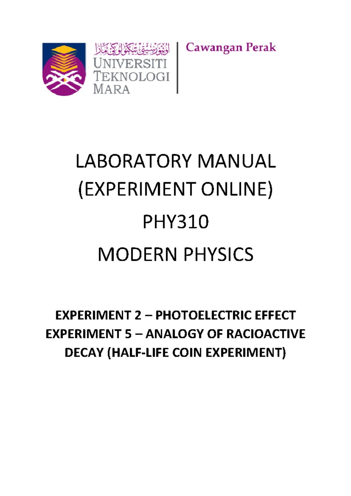 PHY310 Online Laboratory Manual - LABORATORY MANUAL (EXPERIMENT ONLINE ...