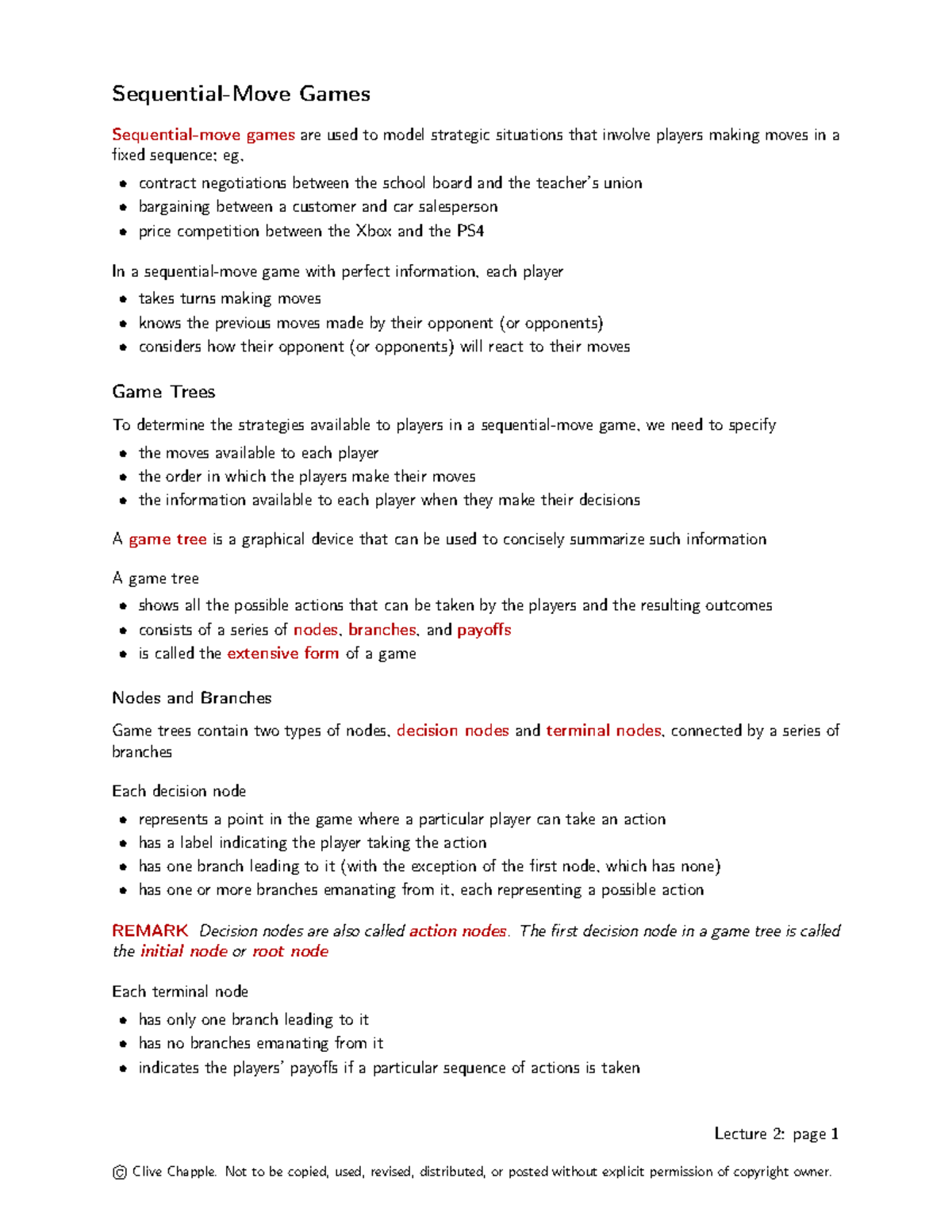 Sequential - Lecture notes 1-9 - Sequential-Move Games Sequential-move ...
