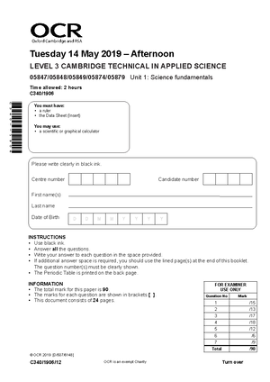 Unit 1 Biology Revision Booklet - BTEC Level 3 Applied Science UNIT 1 ...