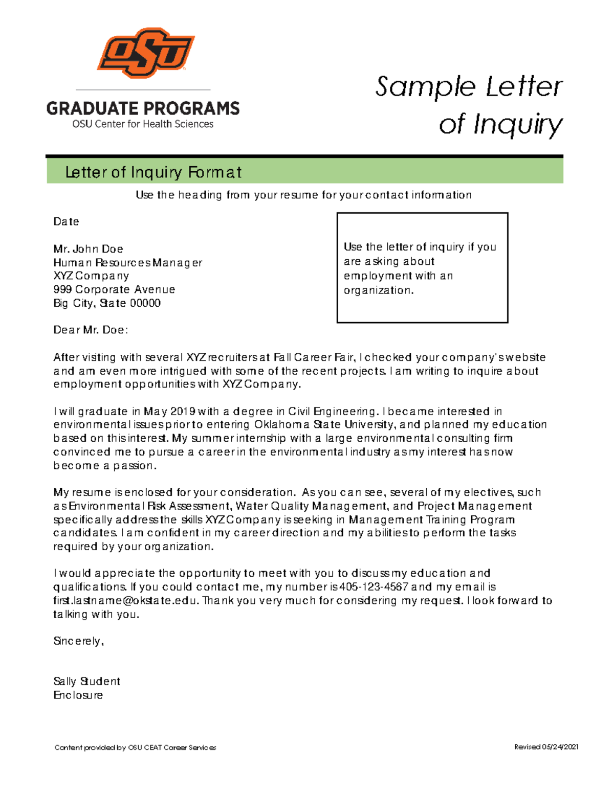 Inquiry-letter-sample - Sample Letter of Inquiry Letter of Inquiry ...
