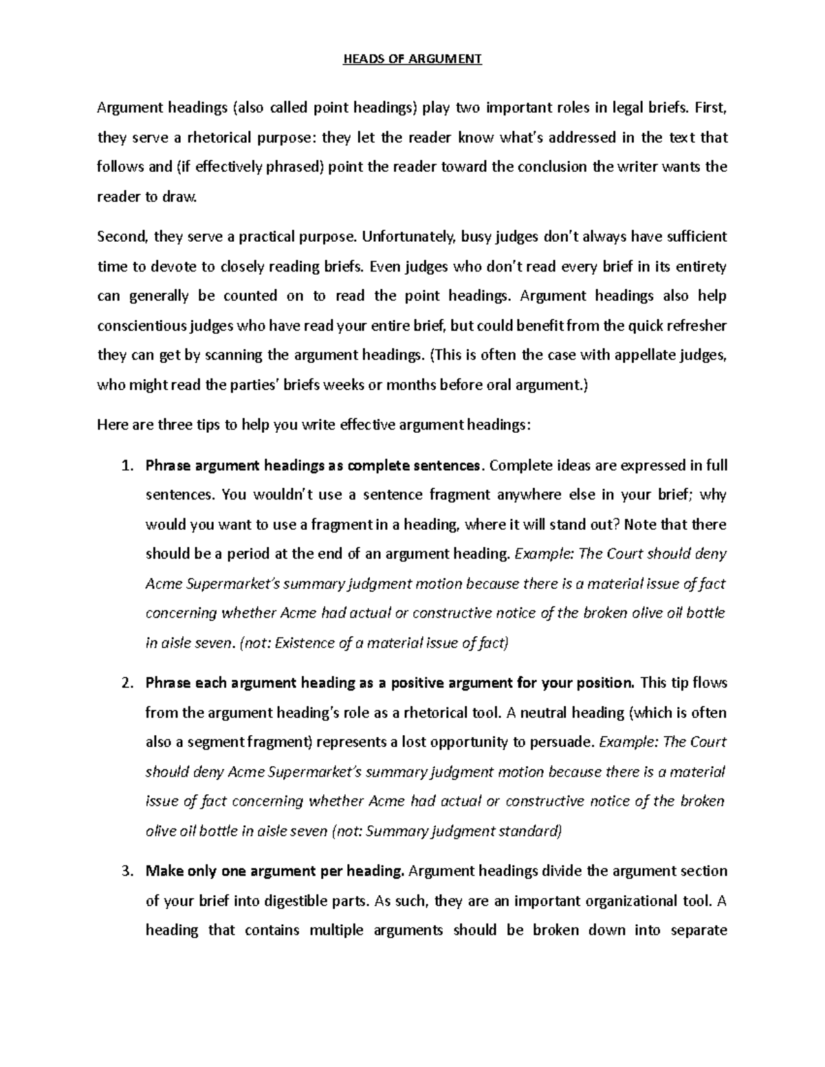 Heads of Argument - Brief description on how to construct HoA - HEADS ...