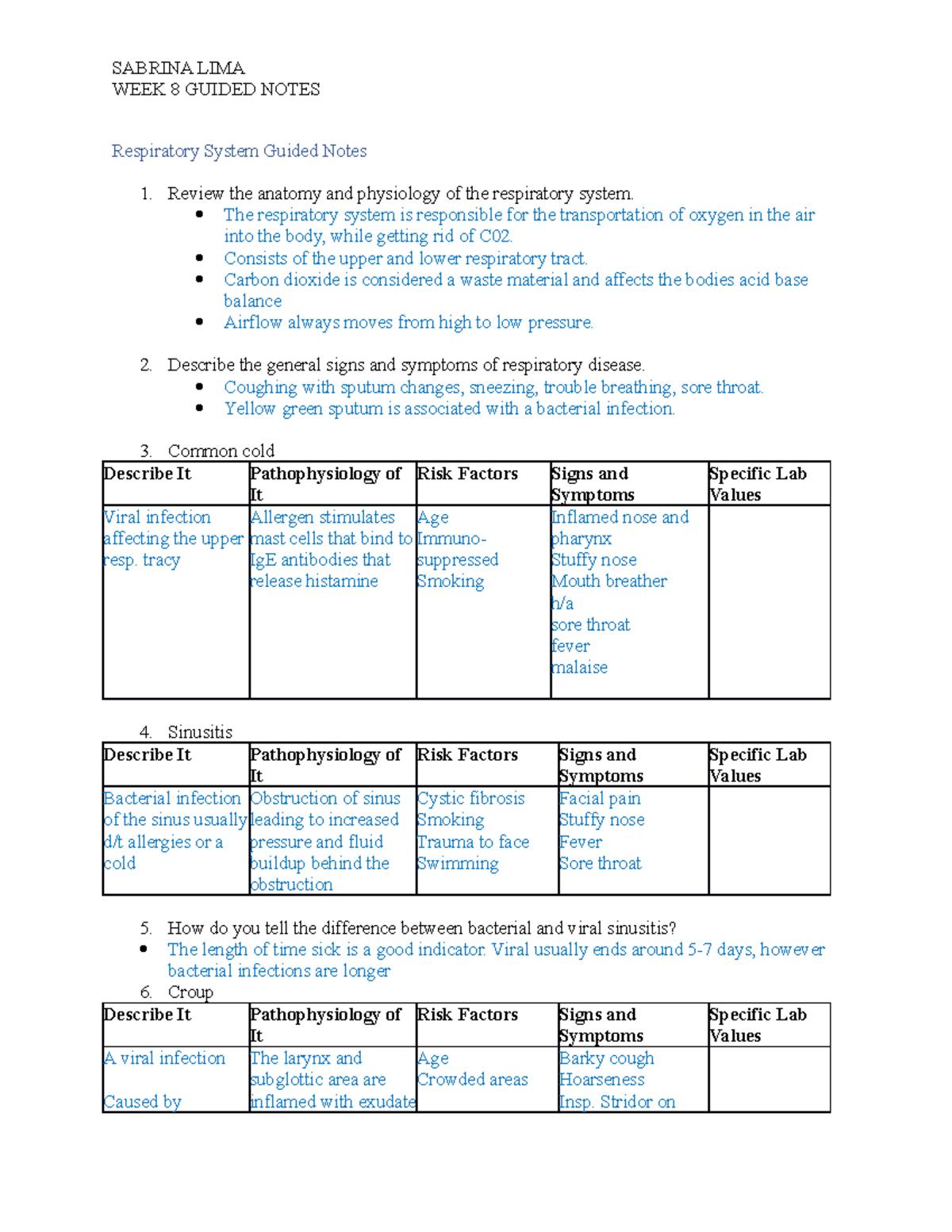 Lima, Wk8GN - Guided notes - WEEK 8 GUIDED NOTES Respiratory System ...