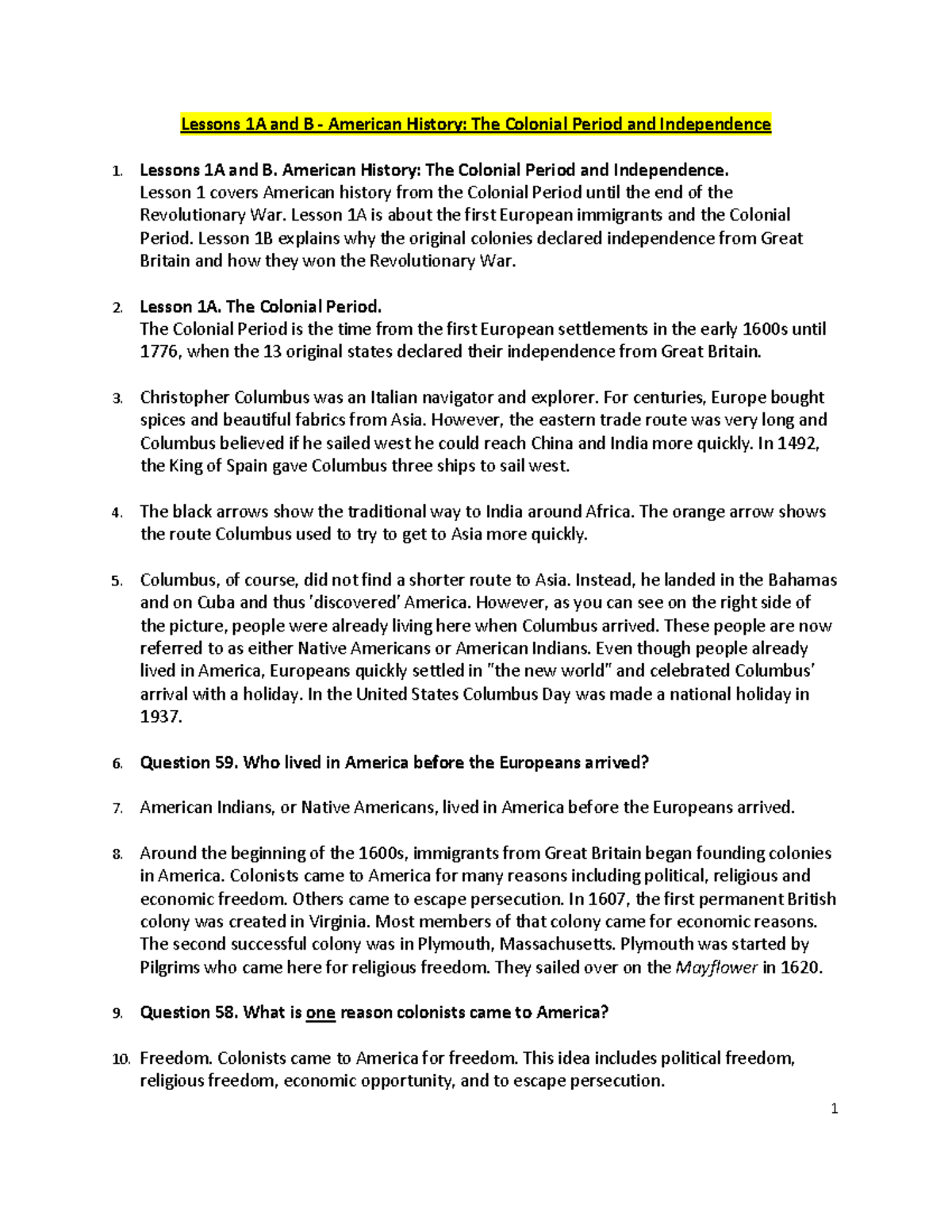 Full Script - zmxdfa.f - Lessons 1A and B - American History: The ...