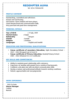 Curriculum Vitae' - job resume sample - Contact Information Nationality ...