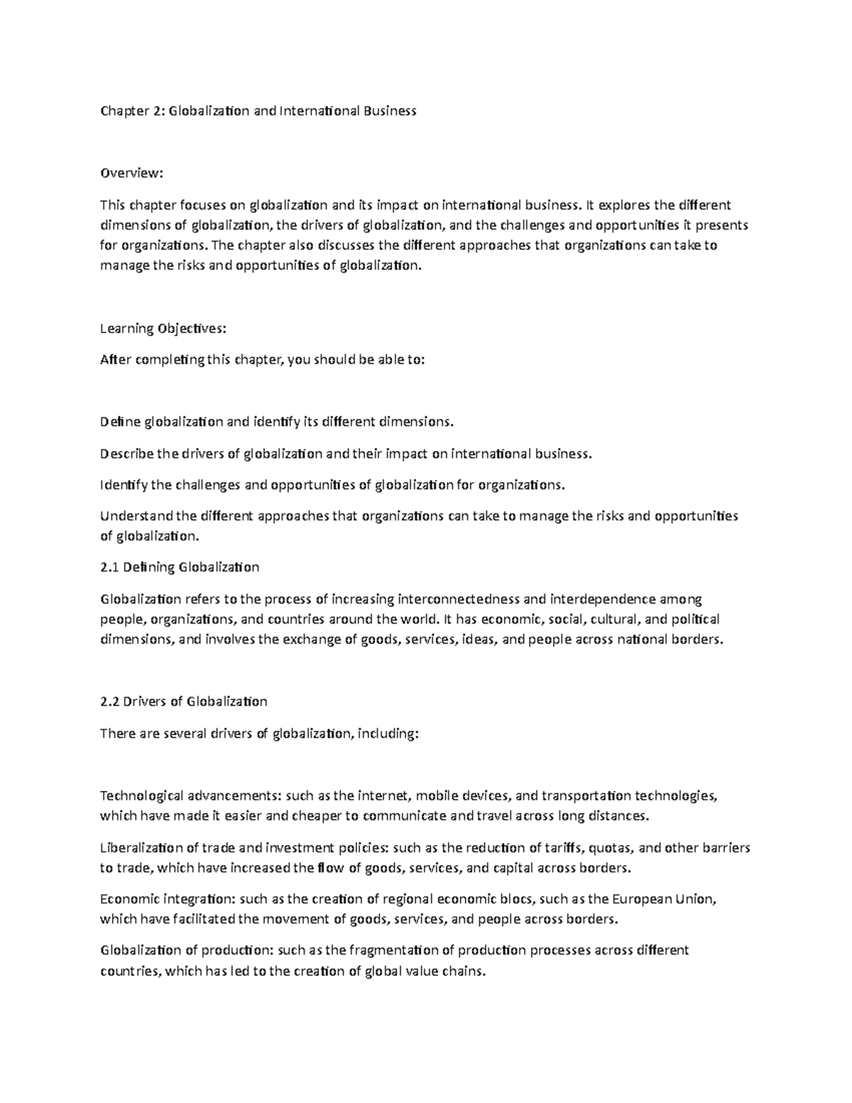 Chapter 2 IB - Chapter 2: Globalization and International Business ...