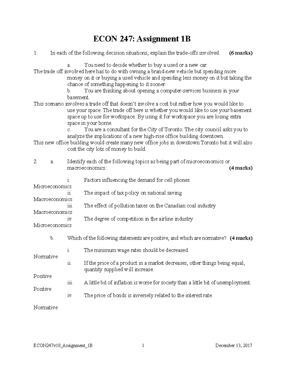 ECON247v10 Assignment 1B Shaw - ECON 247: Assignment 1B In each of the ...