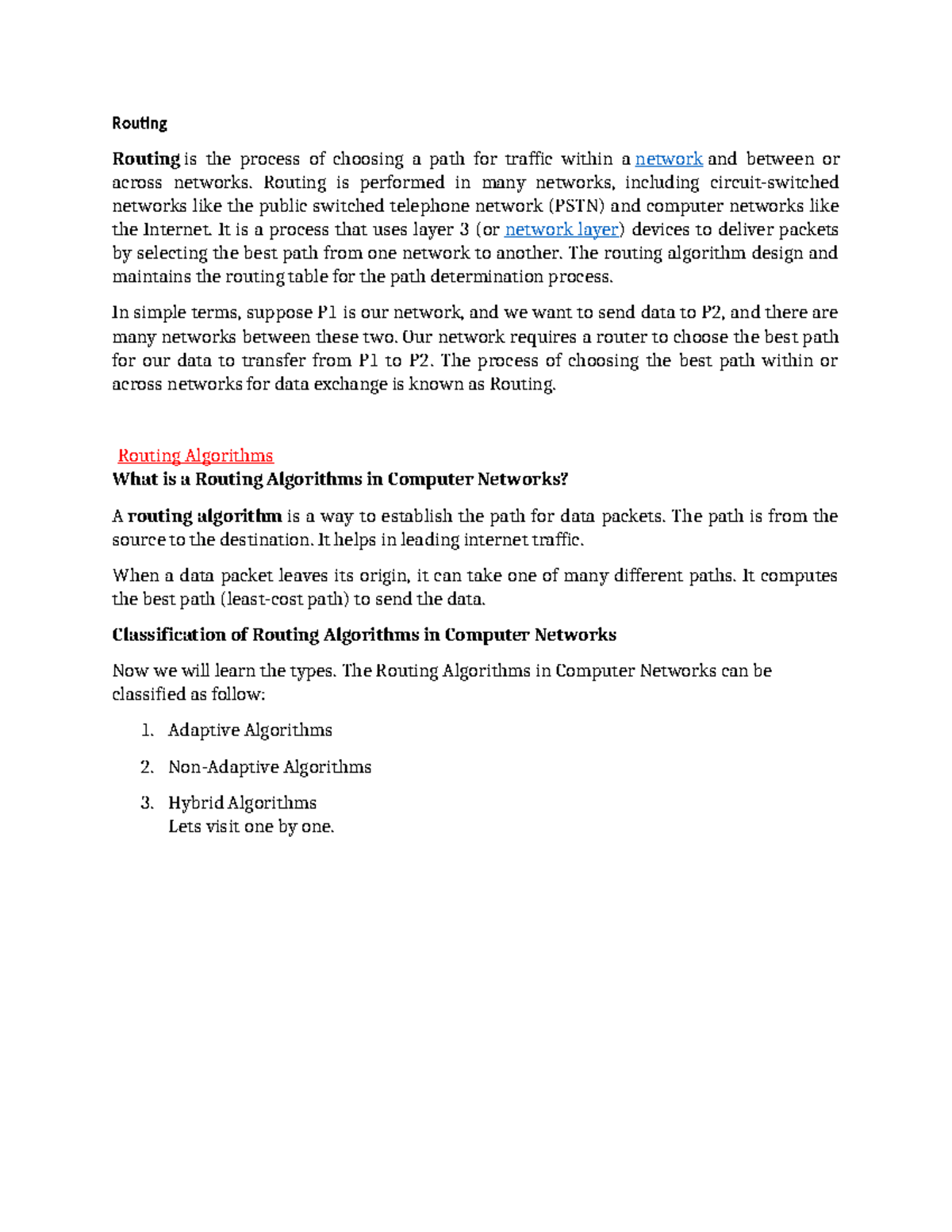 Routing - The best document for student - Routing Routing is the process of choosing a path for ...