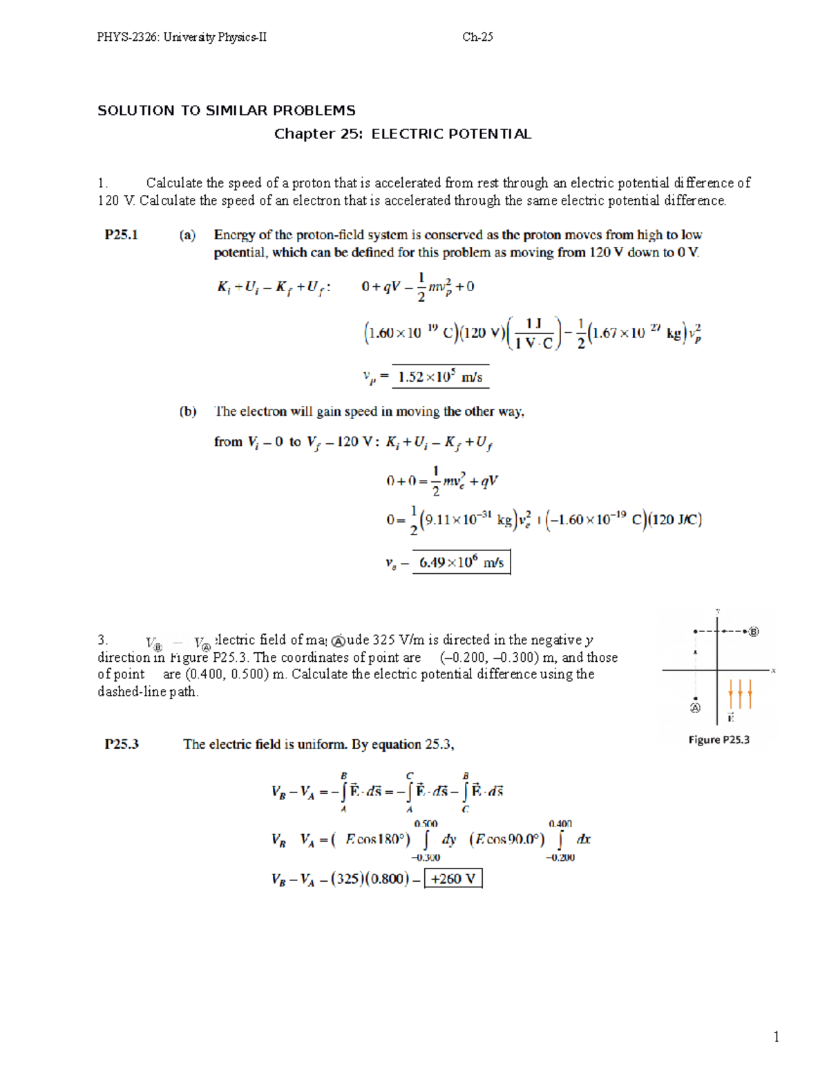 UP2-HW-ch-25-S-Electric Potential - PHYS-2326: University Physics-II Ch- SOLUTION TO SIMILAR ...