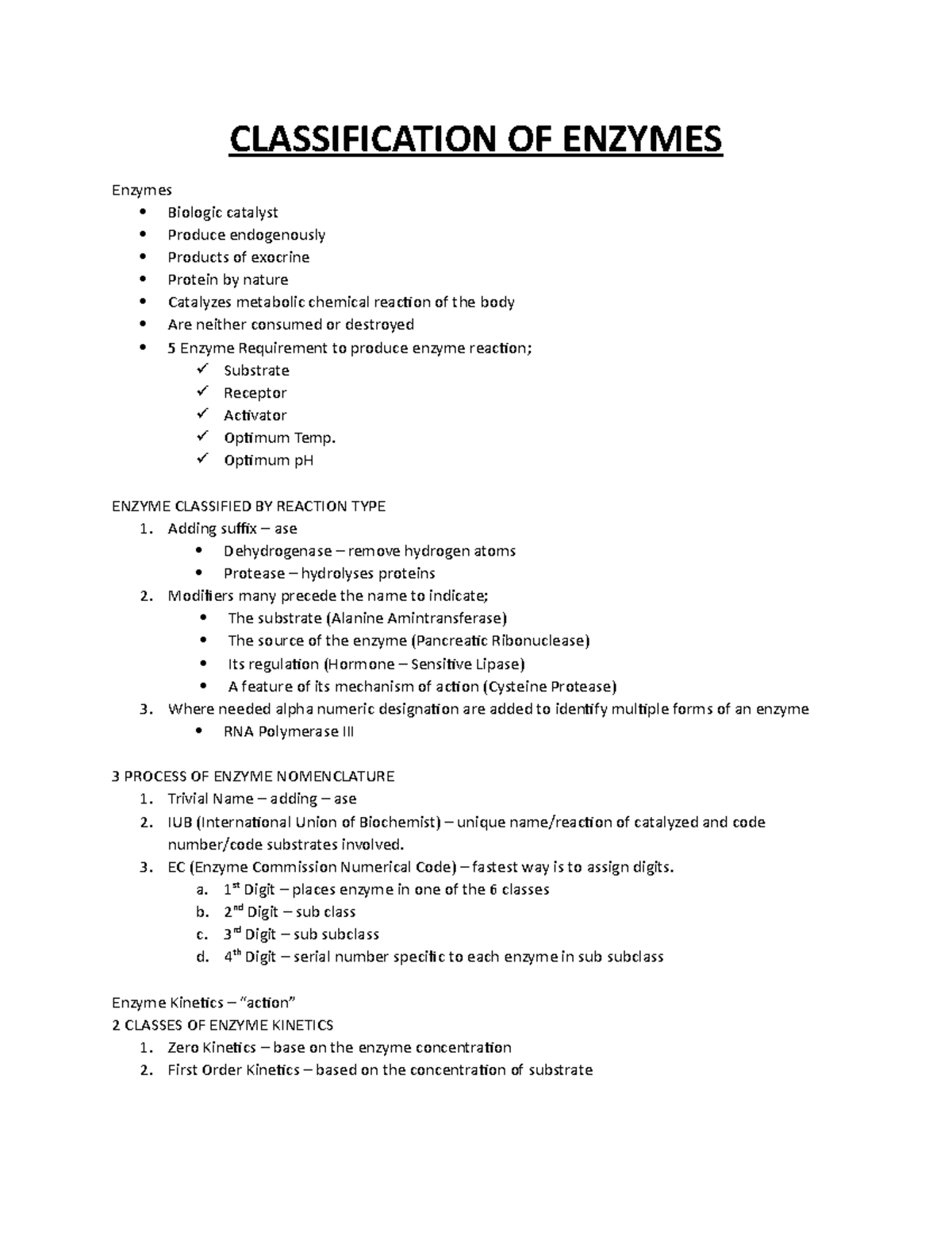 Classification of Enzymes - CLASSIFICATION OF ENZYMES Enzymes Biologic ...