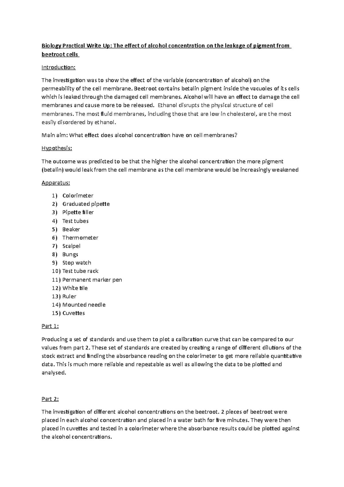 Biology Practical Write Up - Beetroot contains betalin pigment inside ...