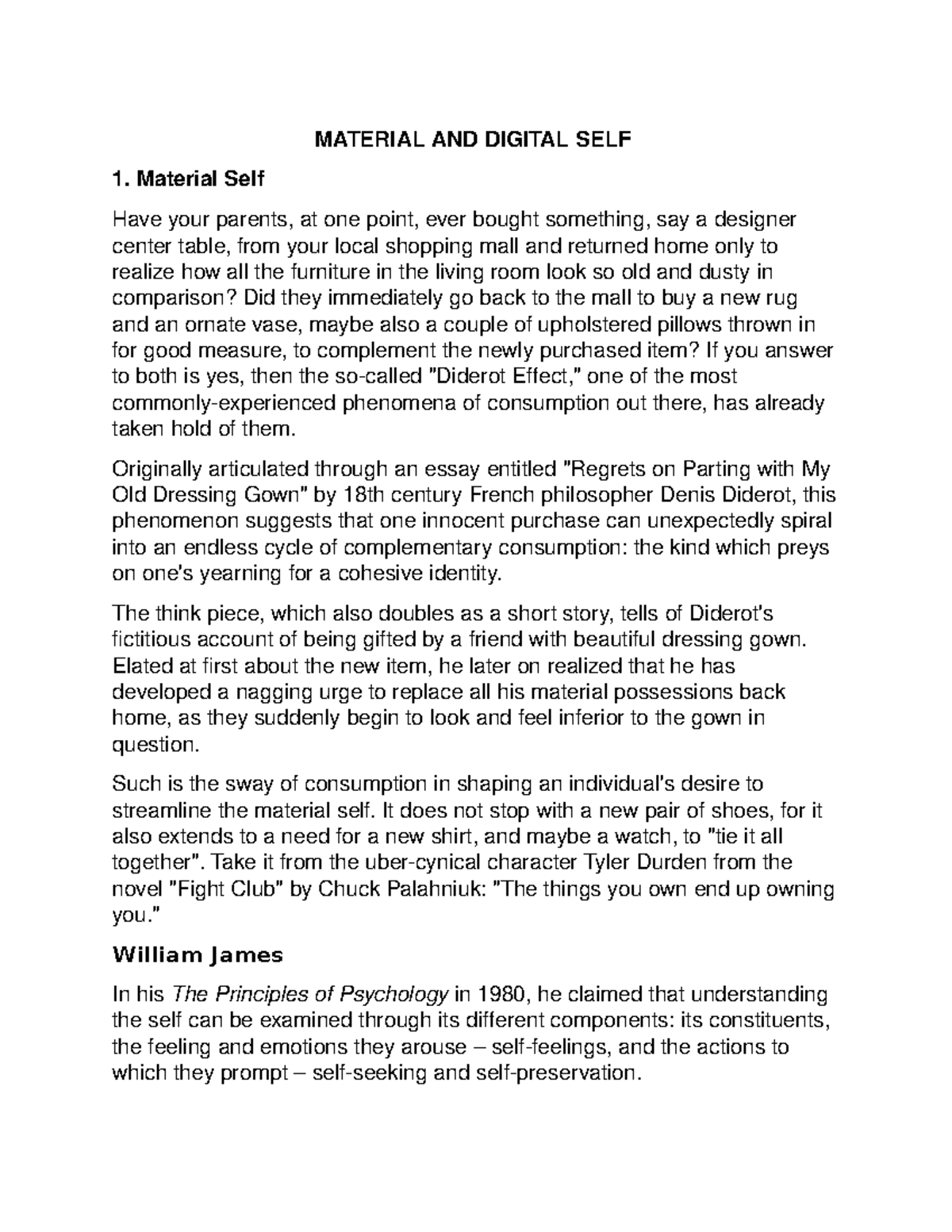 M5 Material AND Digital SELF - MATERIAL AND DIGITAL SELF 1. Material ...