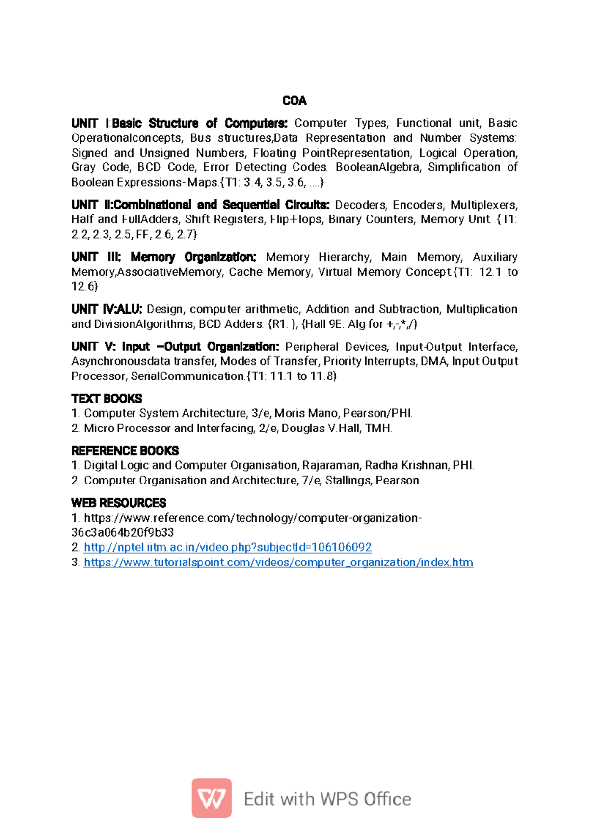 3 COA - Syllabi - COA UNIT I:Basic Structure of Computers: Computer ...