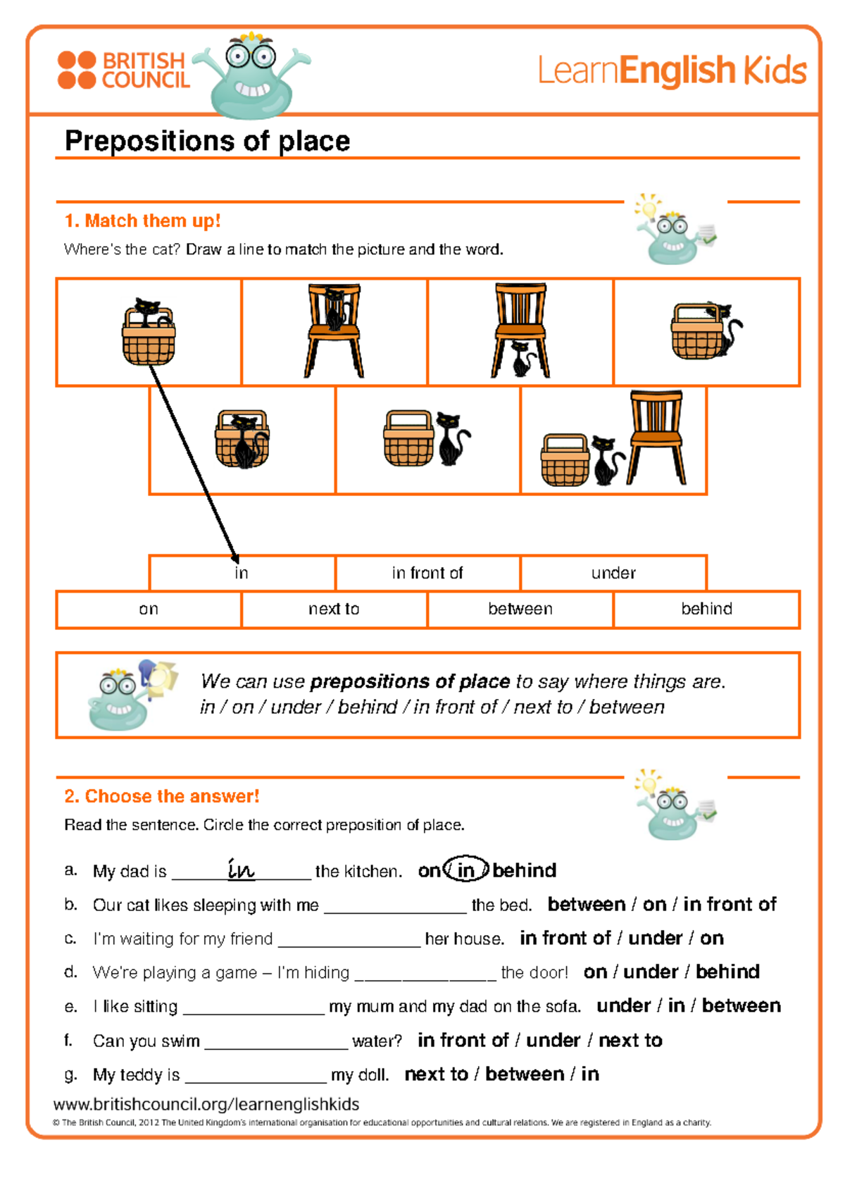 Grammar games prepositions of place worksheet - Prepositions of place 1 ...