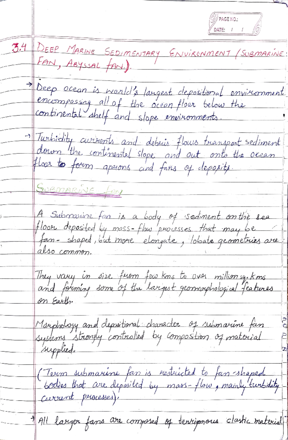 3.4 Submarine fan - @- 1 PAGENO.: A DATE: / / @ 1 t shelf canyon ...