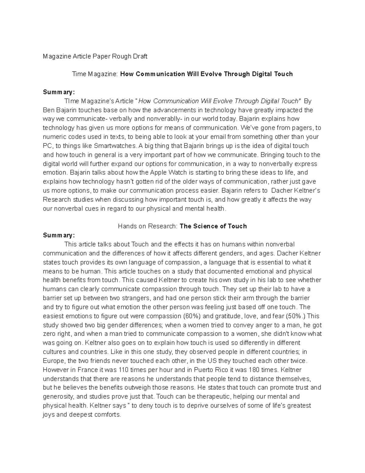Magazine Paper Rough Draft - Magazine Article Paper Rough Draft Time ...