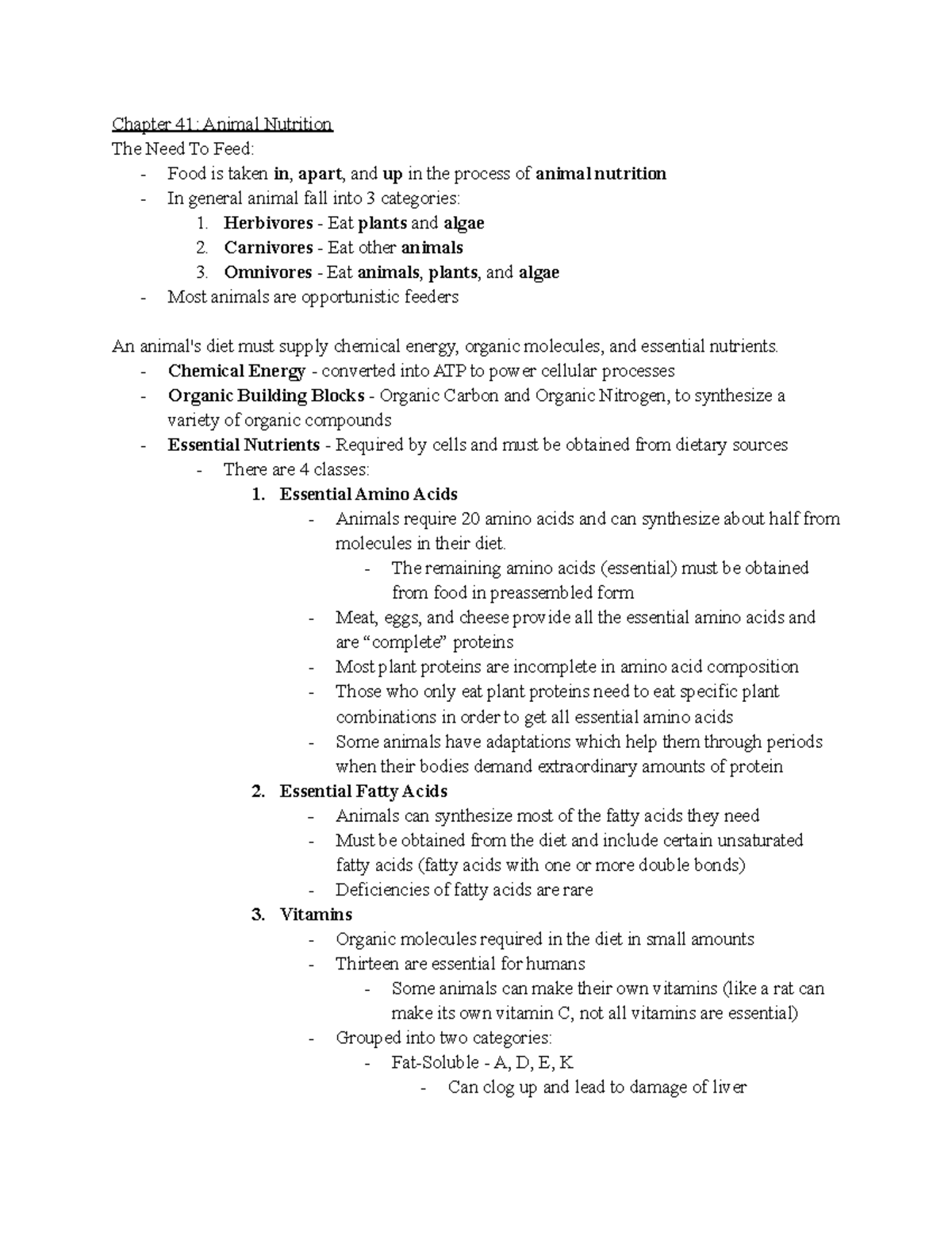 Biology II Lecture Chapter 41 (Animal Nutrition) - Chapter 41: Animal ...
