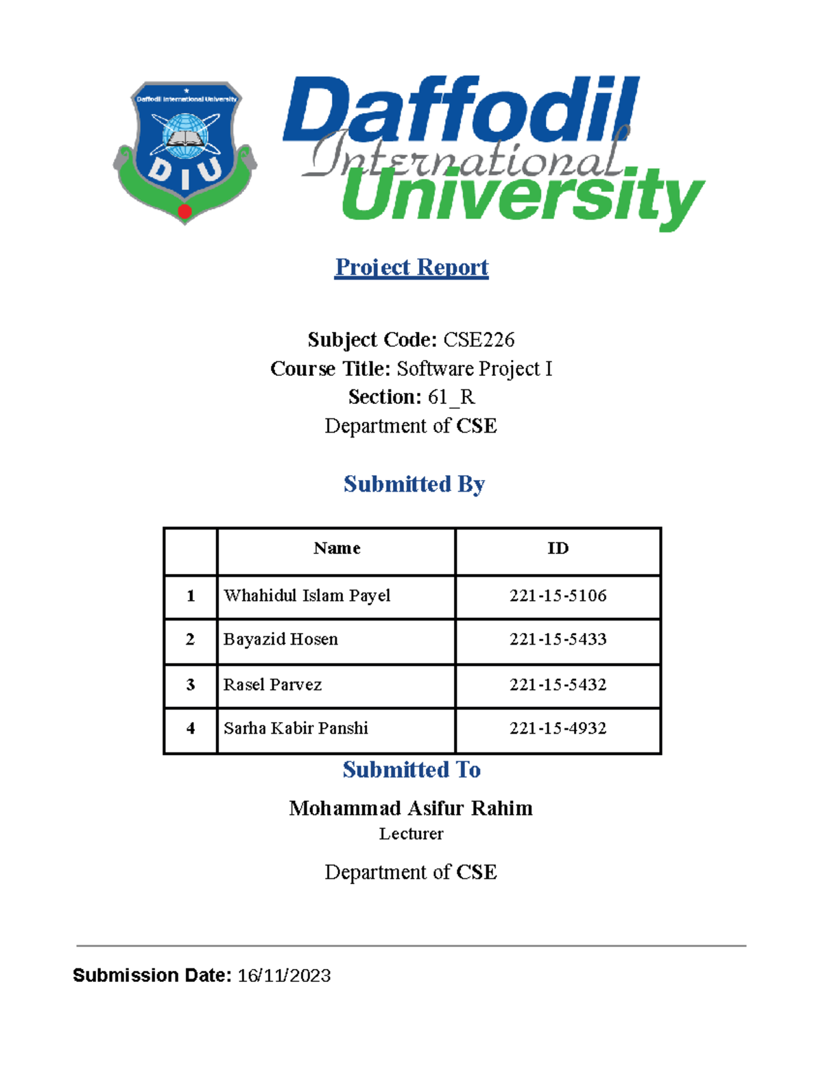 Report File of HelloDoc Project - Project Report Subject Code: CSE ...