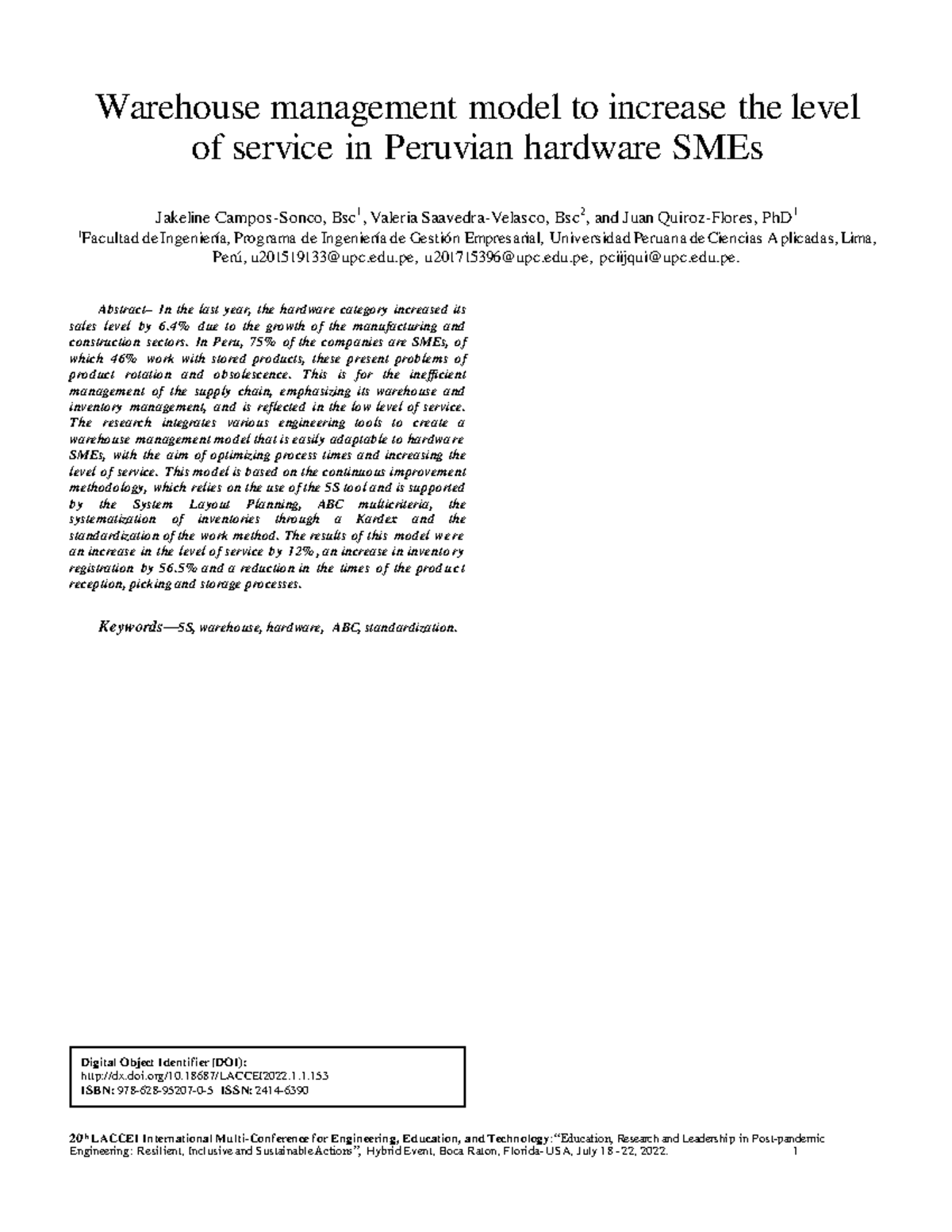 Warehouse management model to increase the level of service in Peruvian ...