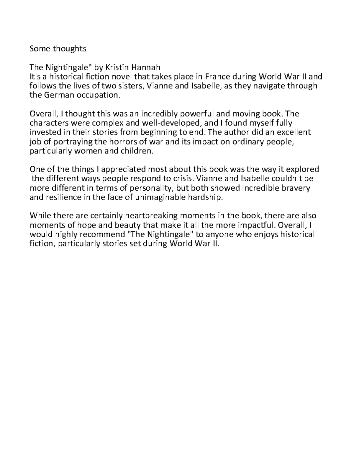 The Nightingales - ENGL20053 - Studocu