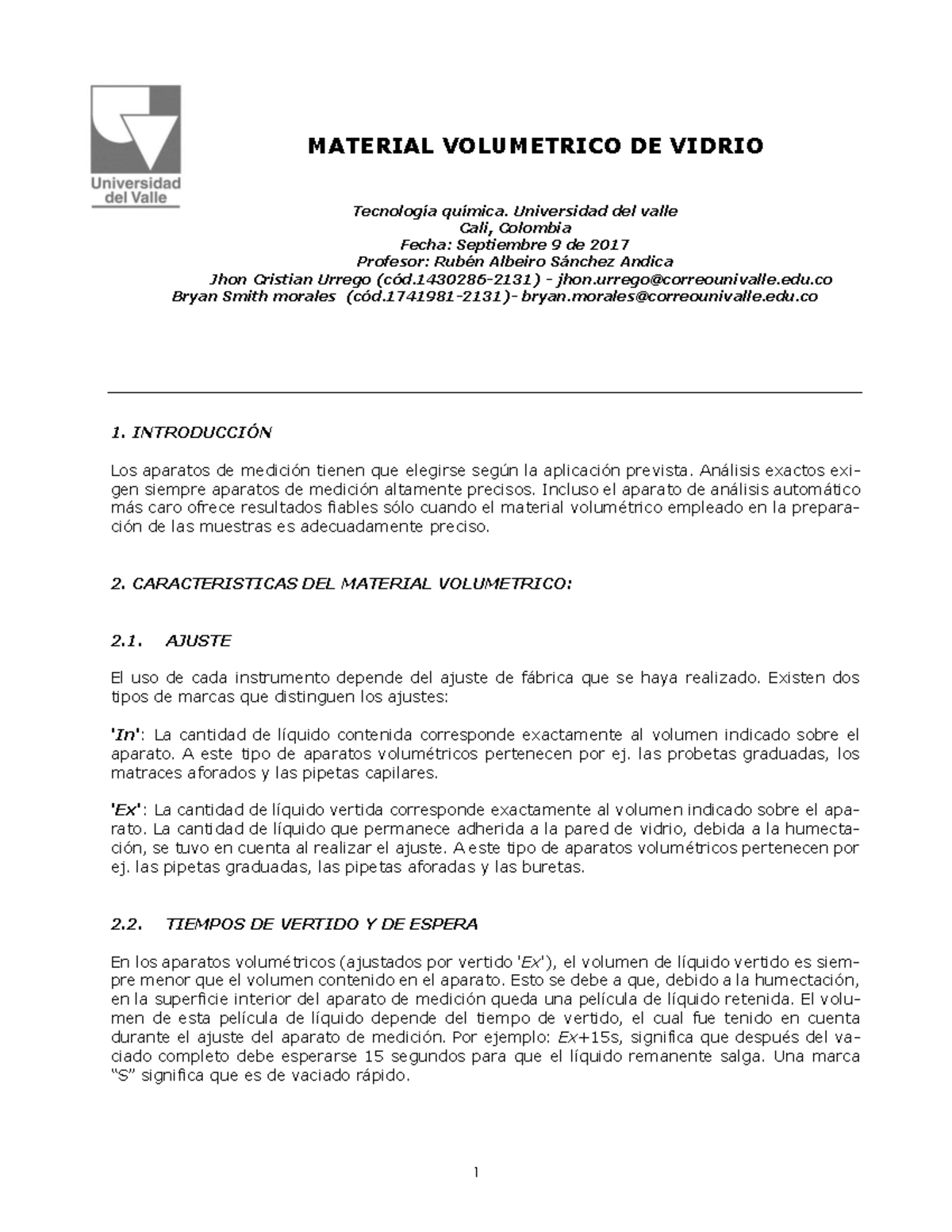 Material volumetrico final - 1. INTRODUCCIÓN Los aparatos de medición ...