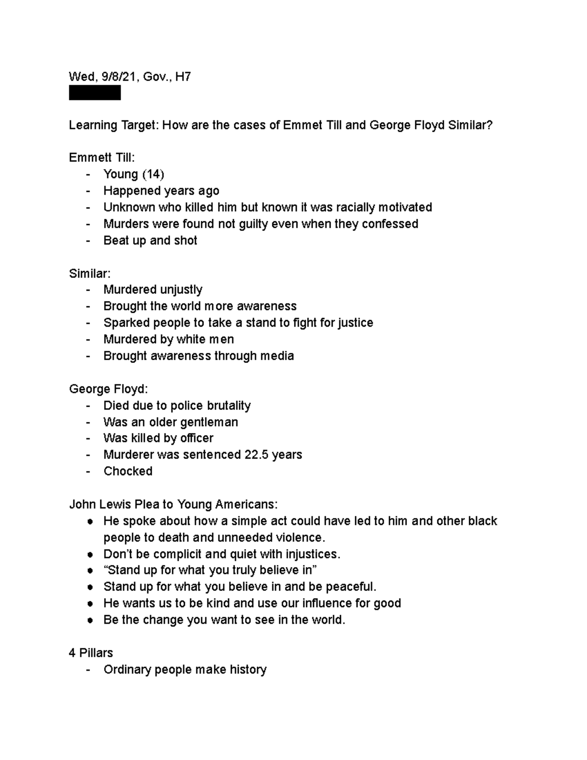 George Floyd and Emmett Till Notes - Wed, 9/8/21, Gov., H Karina B ...