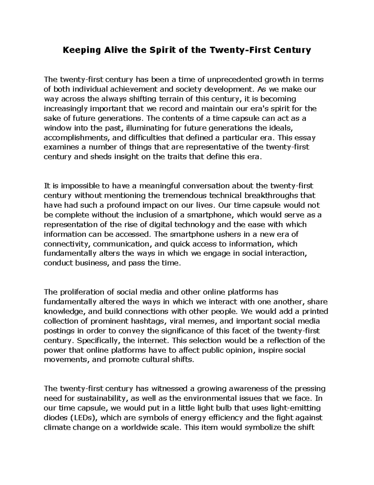 Keeping Alive the Spirit of the Twenty-First Century (Essay) - Keeping ...