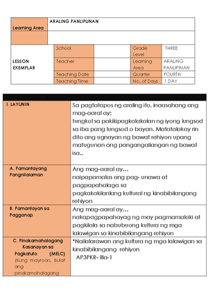 DLP- Pabula - Bahagi Paglalarawan I. Layunin Pamantayang Nilalaman ...
