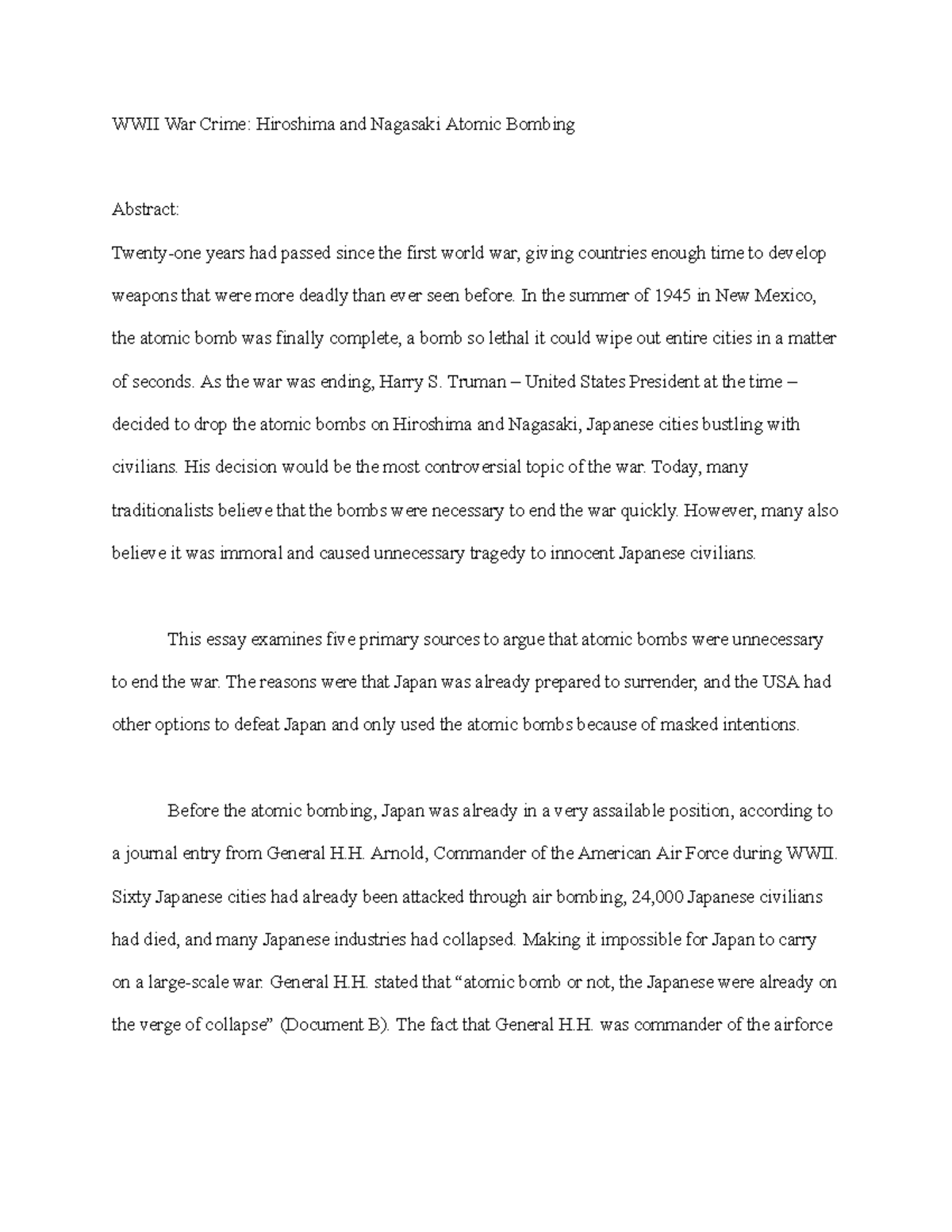 DBQ Hiroshima and Nagasaki Atomic Bombing, necessary - WWII War Crime ...