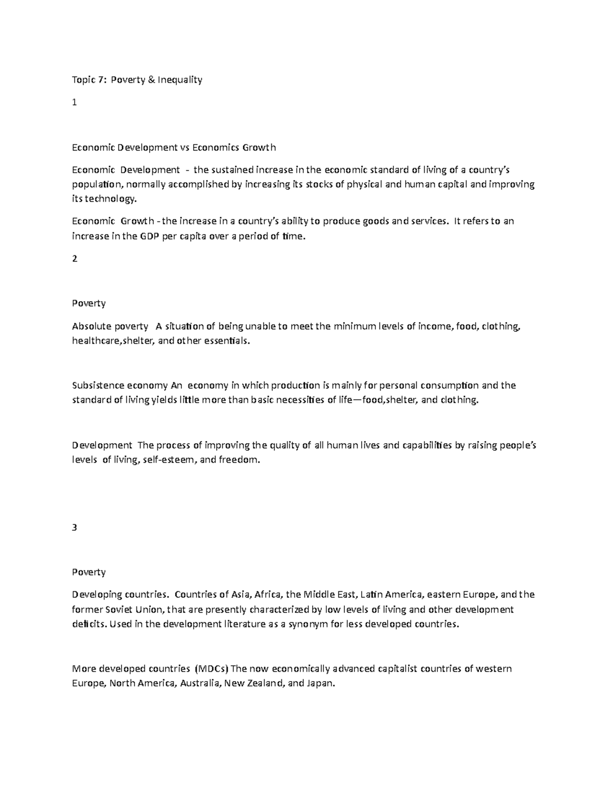 Poverty - Lecture notes 7 - Topic 7: Poverty & Inequality 1 Economic ...