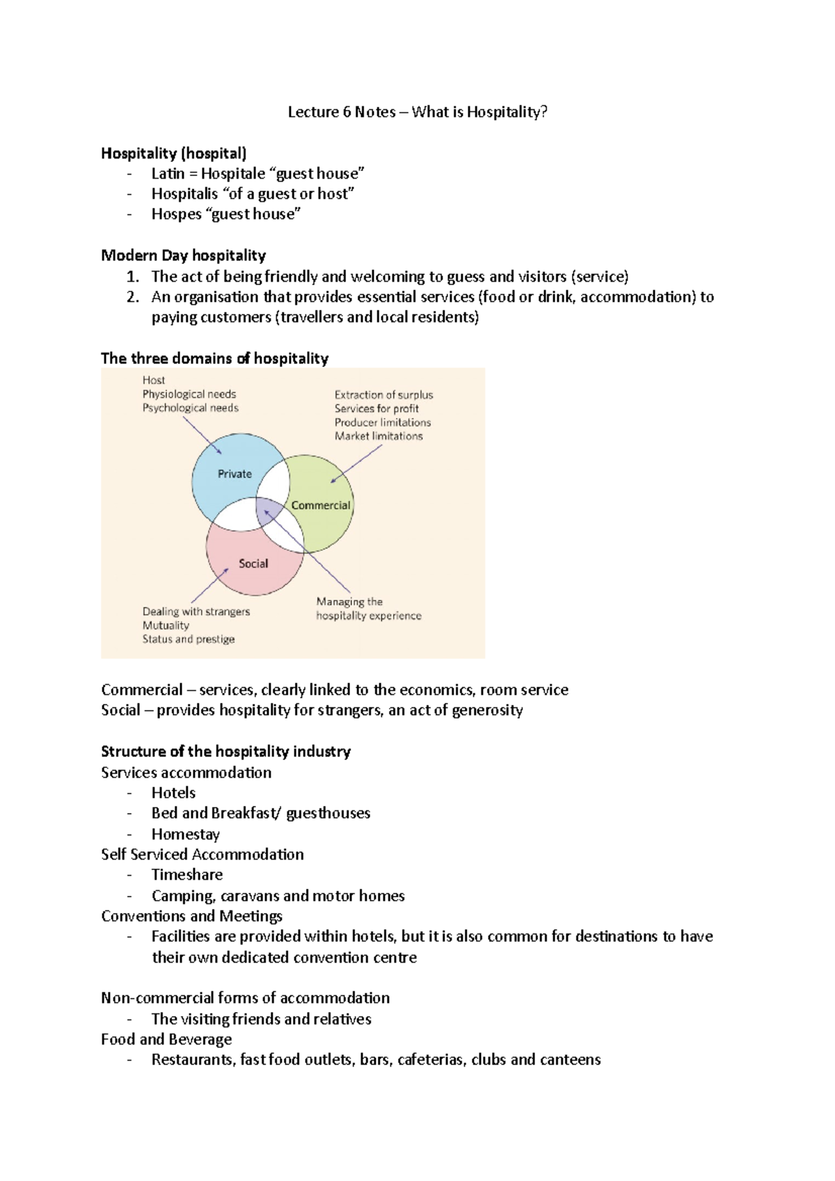 Lecture 6 Notes - Lecture 6 Notes – What is Hospitality? Hospitality ...