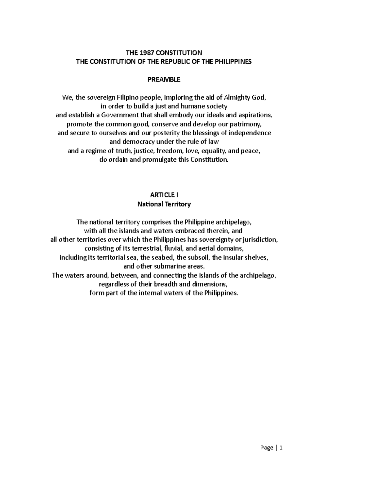 1987 Philippine Constitution - THE 1987 CONSTITUTION THE CONSTITUTION ...