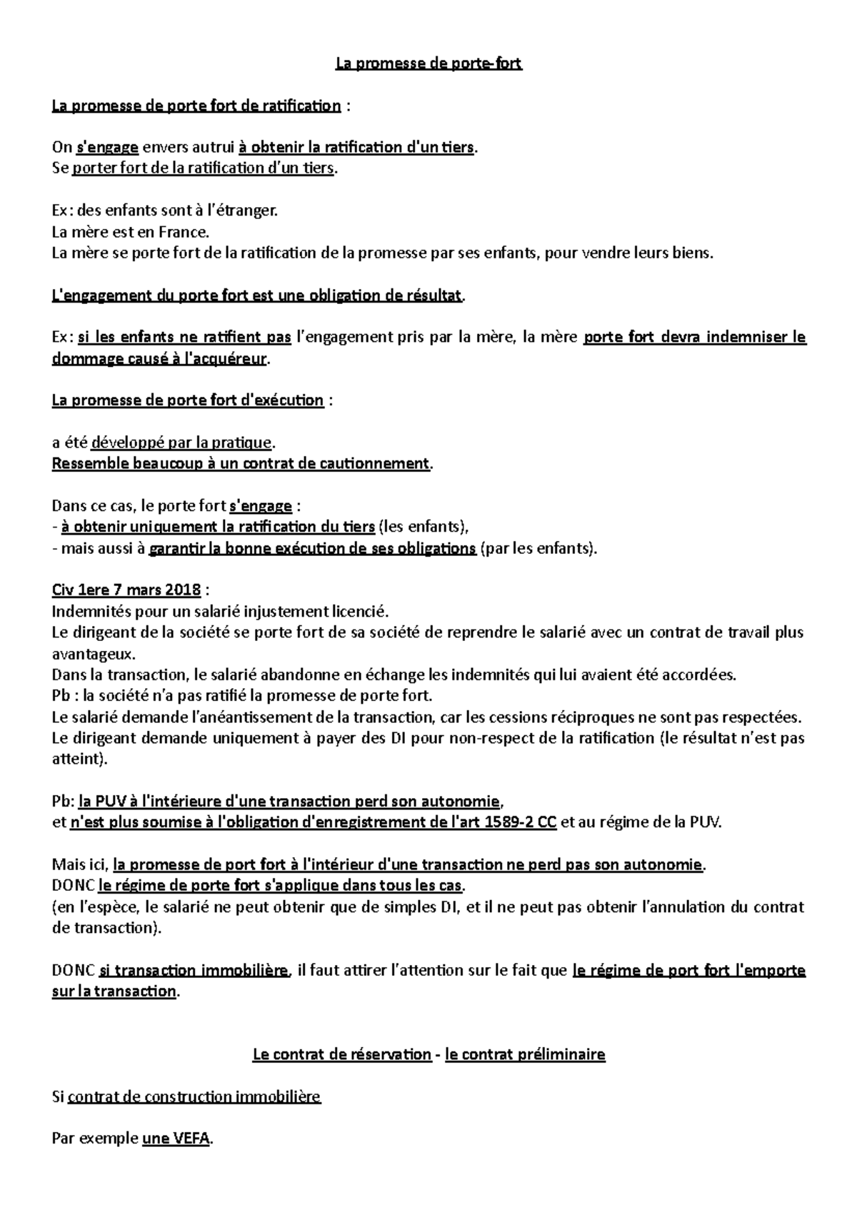 La promesse de porte-fort - Se porter fort de la ratification d'un ...