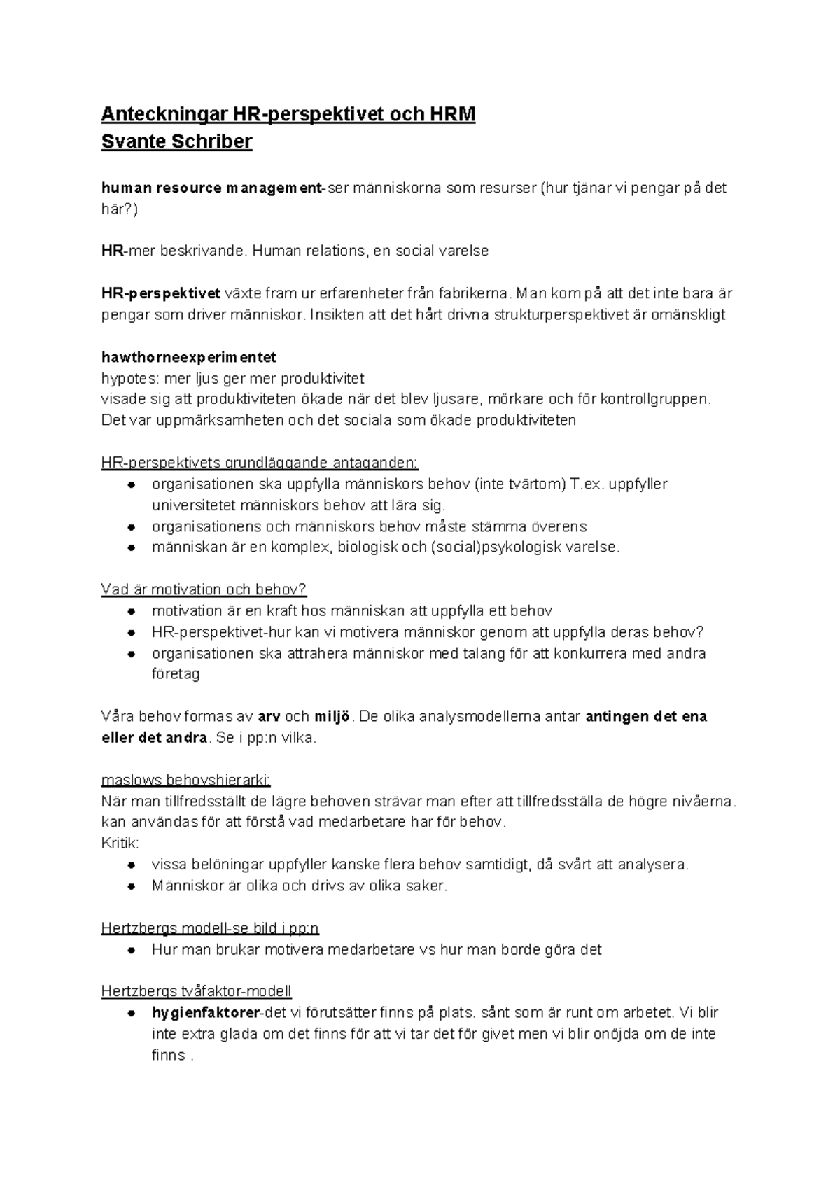 Org 1-Anteckningar HR-perspektivet och HRM - Anteckningar HR ...