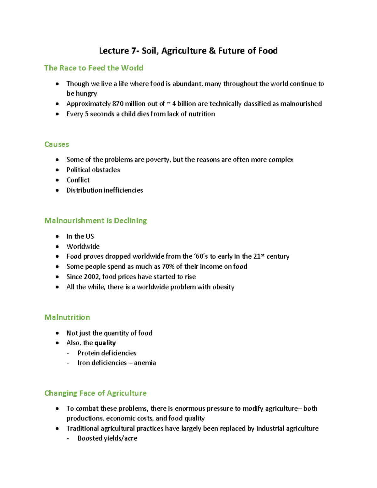 Lecture 7- Soil, Agriculture & Future of Food - Lecture 7- Soil ...