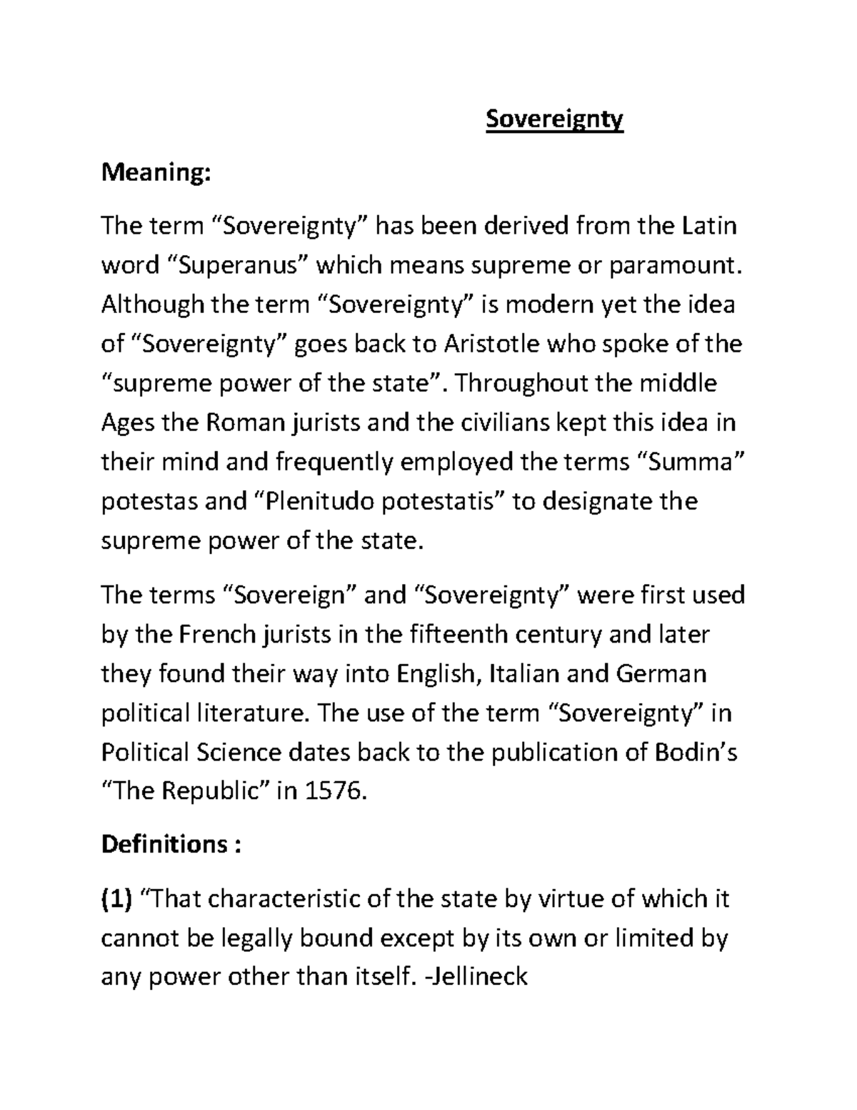 Sovereignty - good notes - Sovereignty Meaning: The term “Sovereignty ...