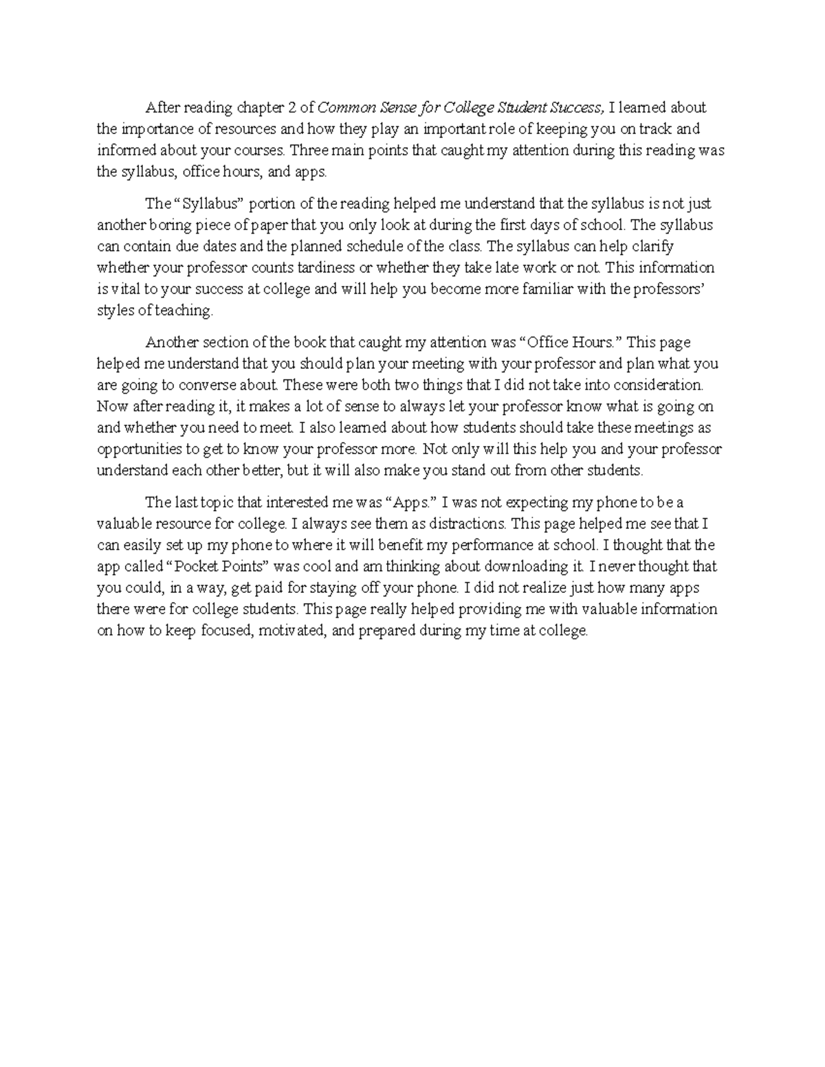 Resources Reading Reflection - After reading chapter 2 of Common Sense ...