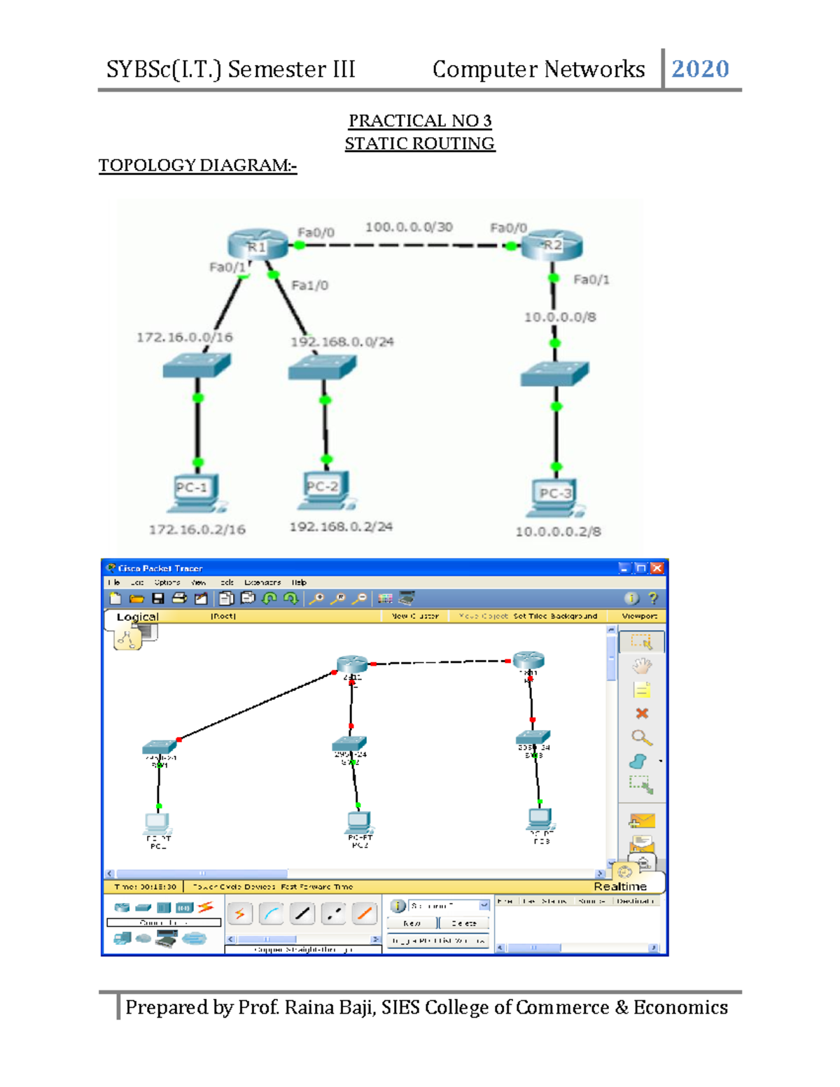 Computer Networks Practicals using Packet Tracer 47817 - PRACTICAL NO 3 STATIC ROUTING TOPOLOGY ...