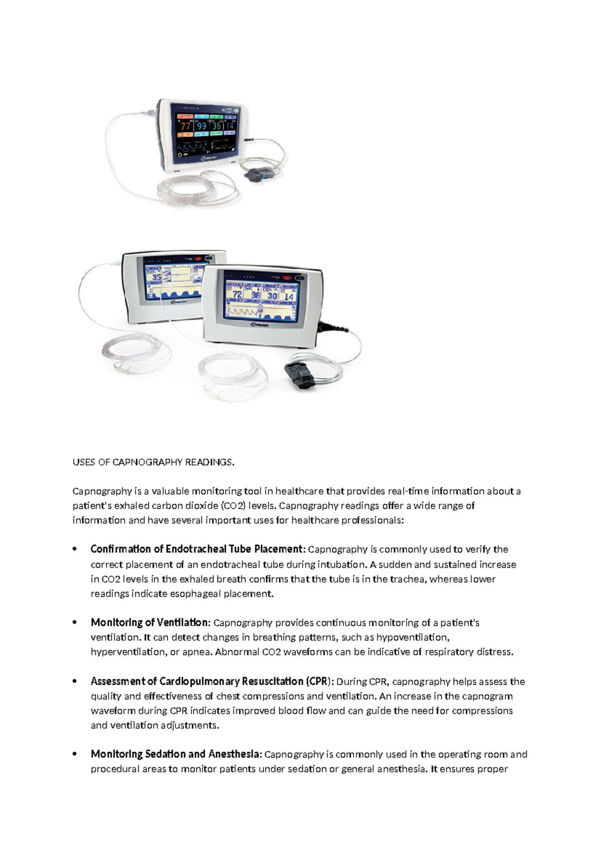 Capnography notes. - USES OF CAPNOGRAPHY READINGS. Capnography is a ...