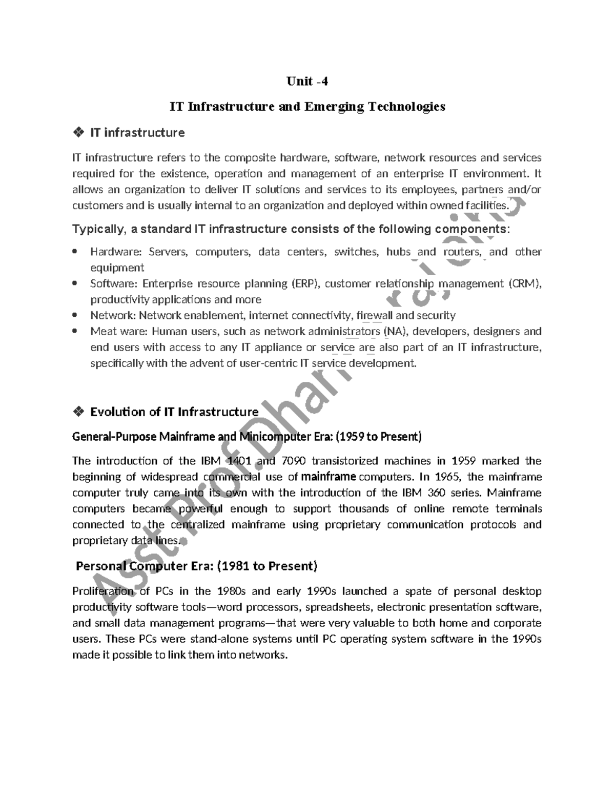 Unit-4 MBM 3 semester - Unit - IT Infrastructure and Emerging ...