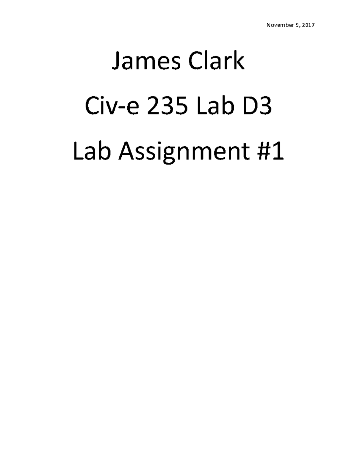 Stat 235 Lab 1 Ualberta November 9 2017 James Clark Civ E 235 Lab D3