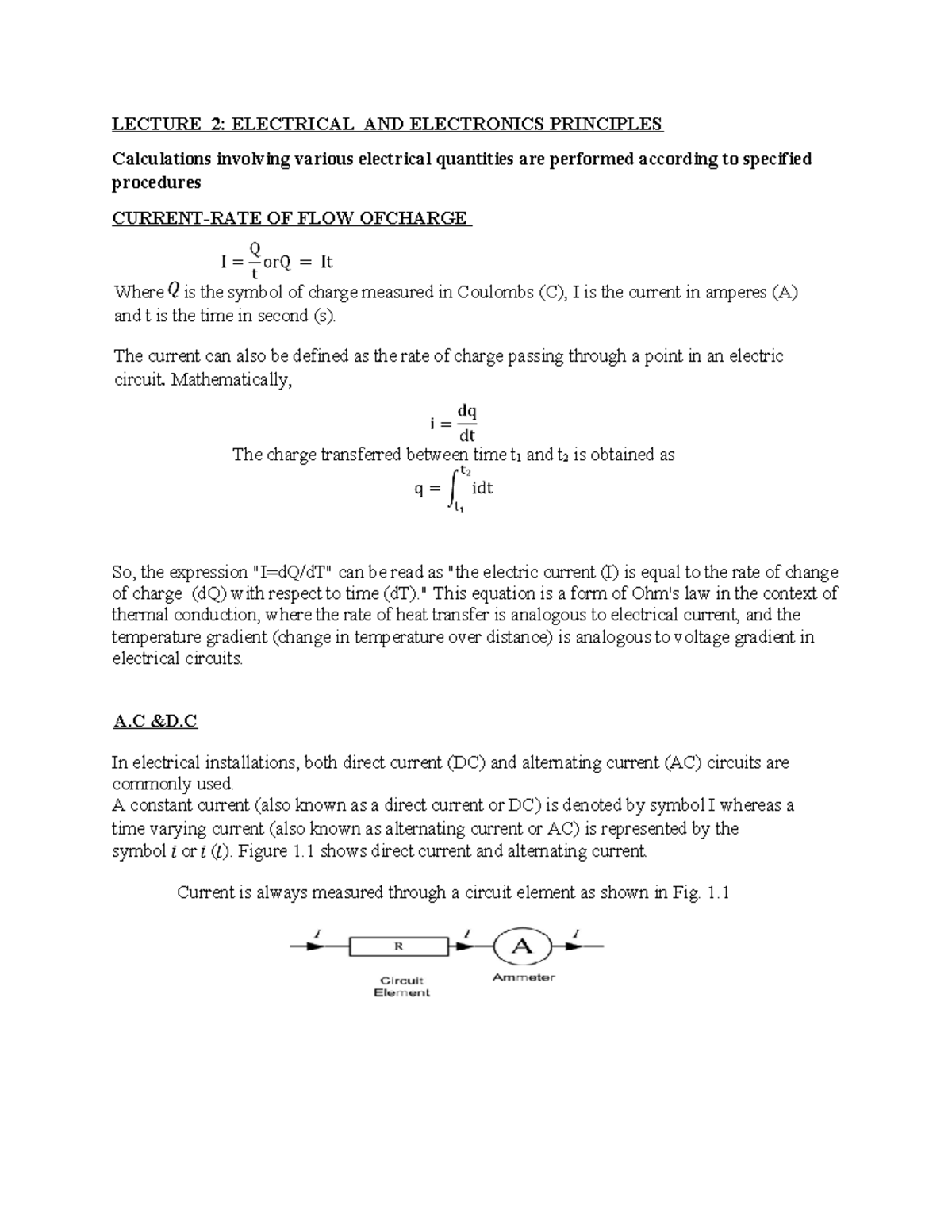 Electrical Notes 2+ - LECTURE 2: ELECTRICAL AND ELECTRONICS PRINCIPLES ...